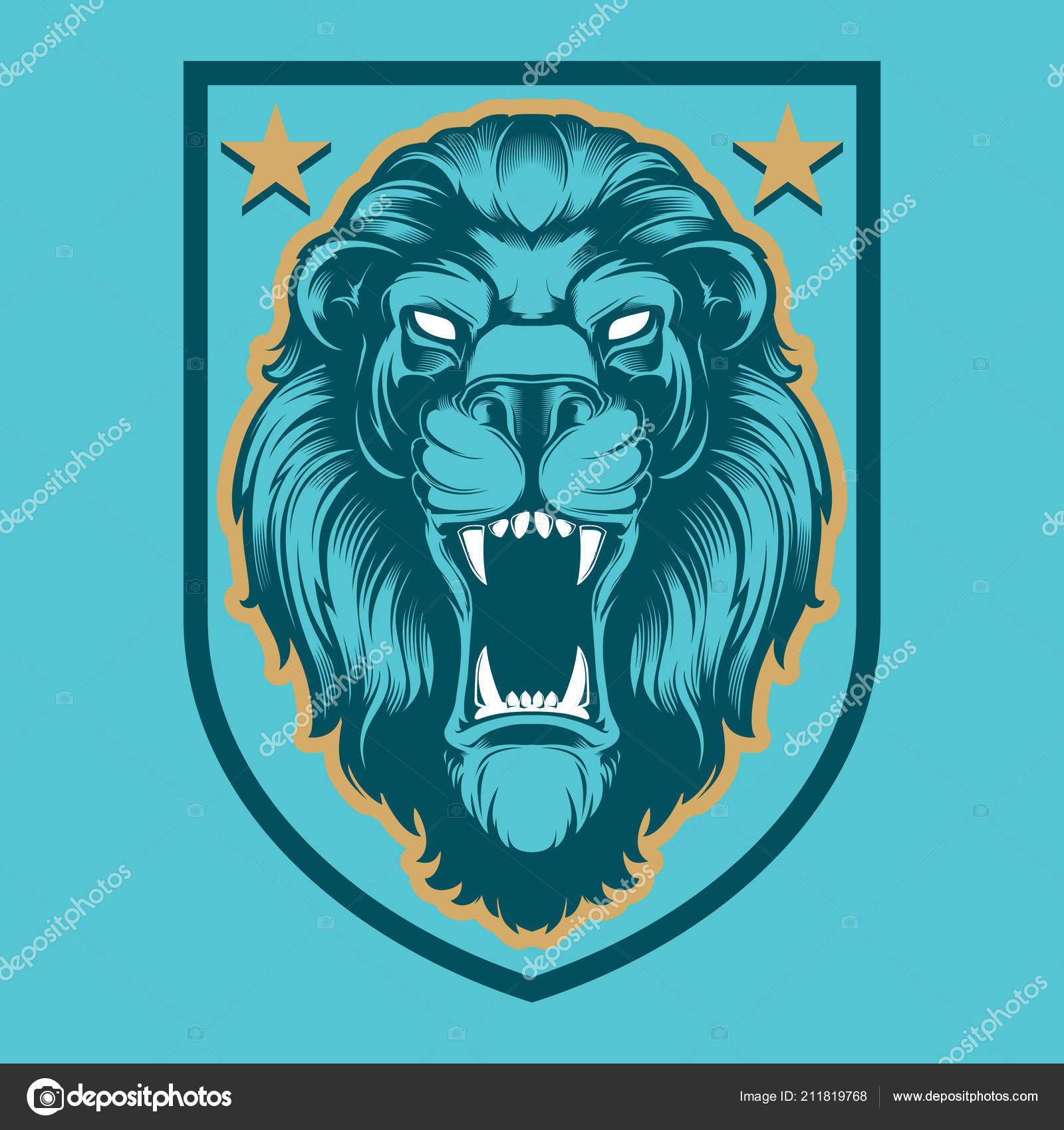 Mascote Cabeça Leão Rugindo Versão Colorida Ótimo Para Logotipos