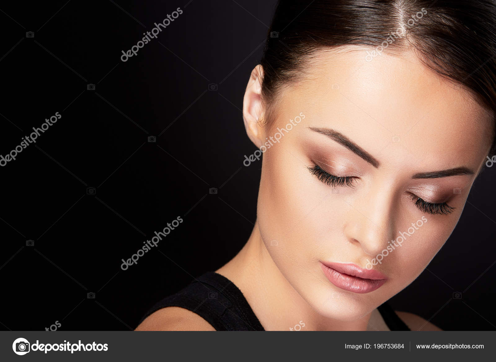 Beauty Concept Head Shoulders Portrait Beautiful Young Woman Black
