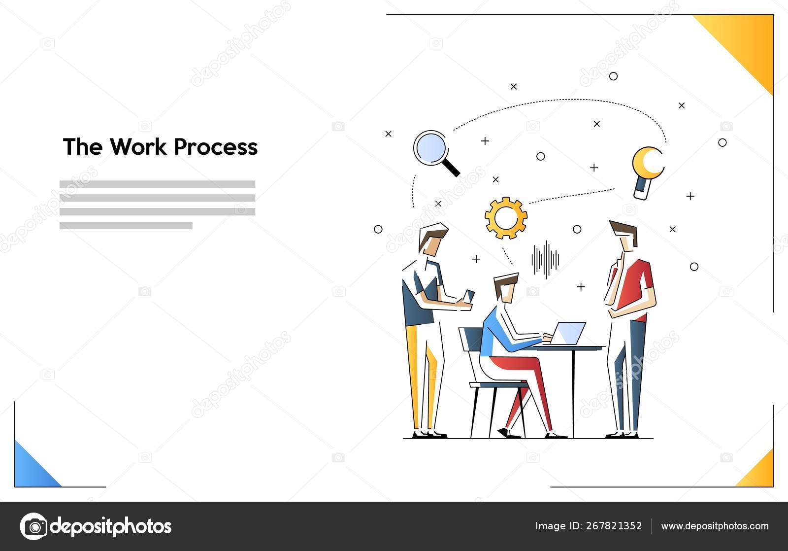 Team work process concept illustration. Vector flat line art ...