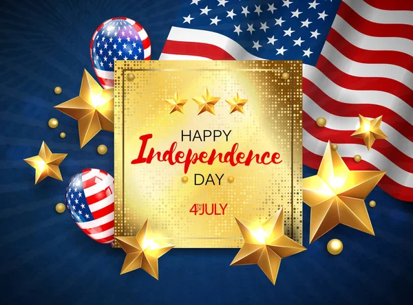 Independance Day Greeting Banner Golden Stars Anf Flag Vector Stock ...