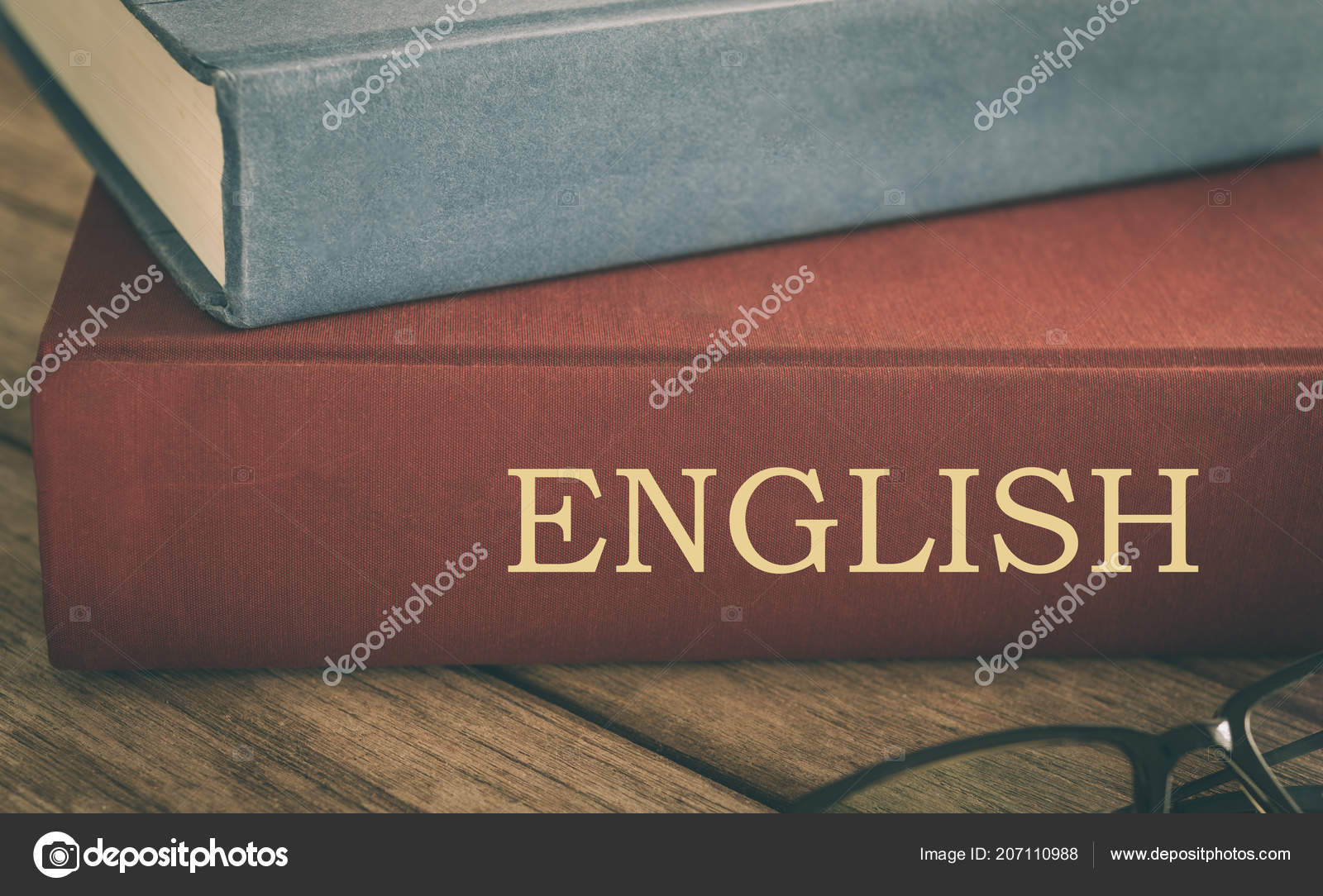 Learn English Concept Old English Textbooks Antiquarian Books Pile Wood ...