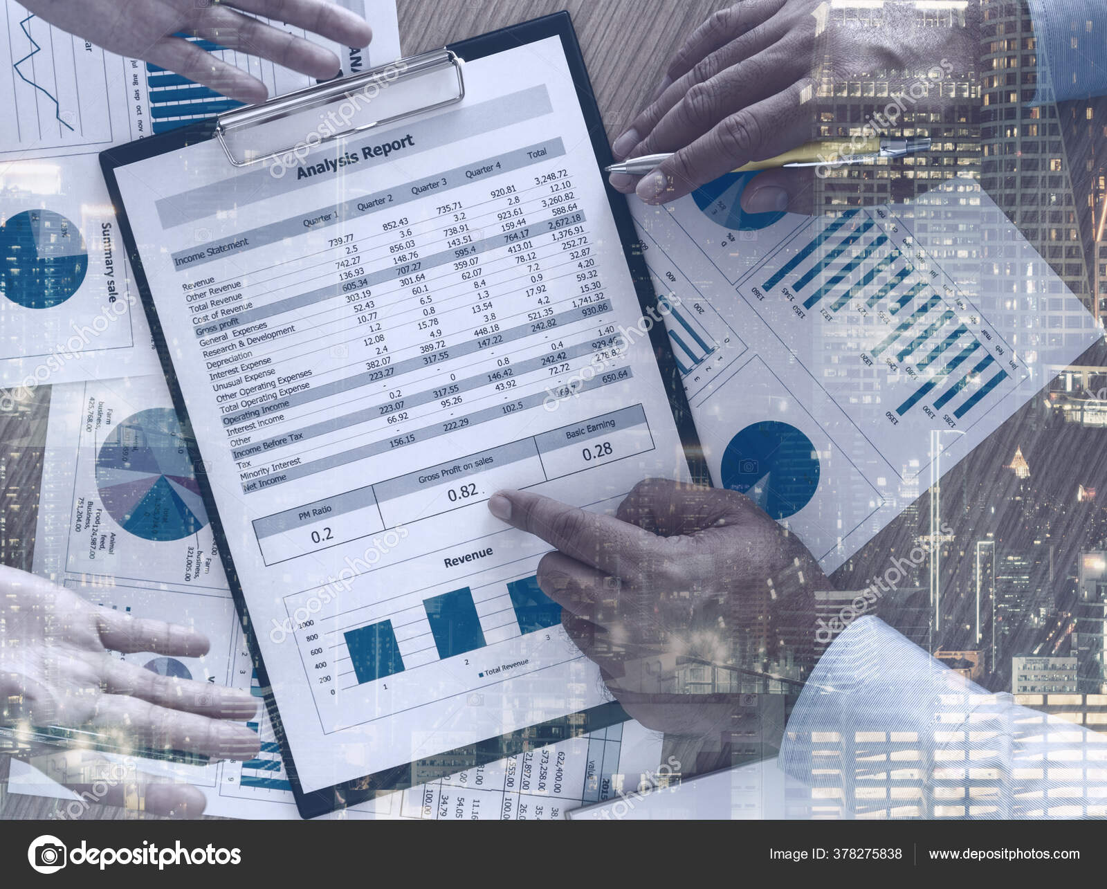 Financial Analyst Analyzing Business Data Desk Top View Accounting ...