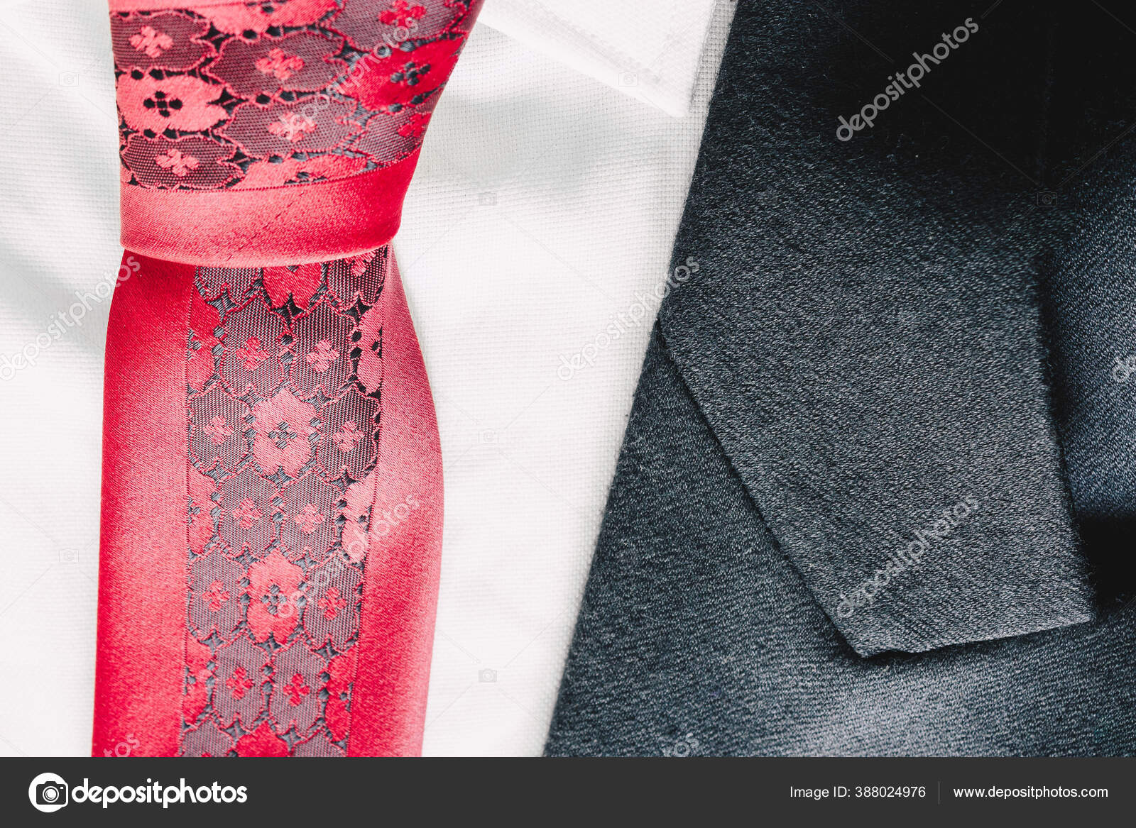 Closeup Suit Texture Red Tie — Stock Photo © Madrolly #388024976