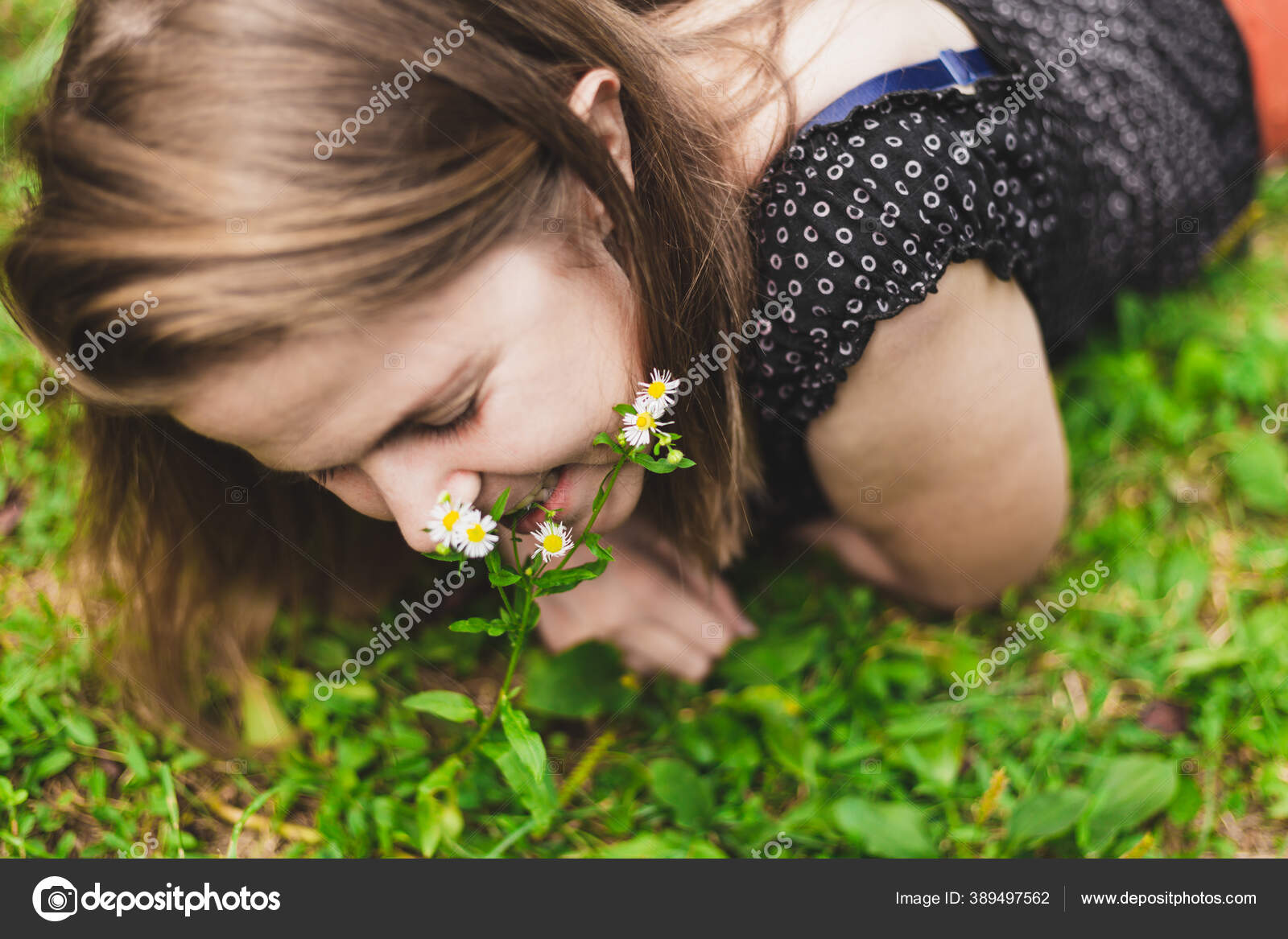 Vegetarian Young Woman Eating Grass Green Field Summer Day Pretty ...