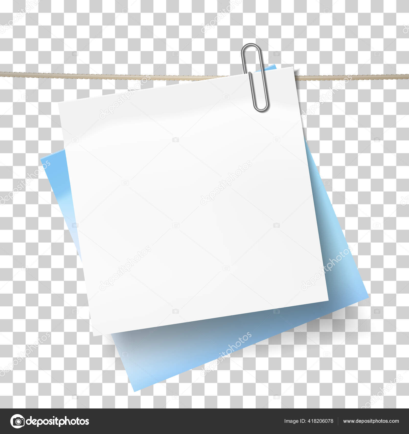 Blue Sticky Note White Sheet Paper Attached Metal Paper Clip — Stock ...