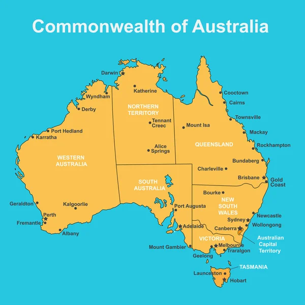 Map Of Australia with major Towns and Cities, vector illustration ...