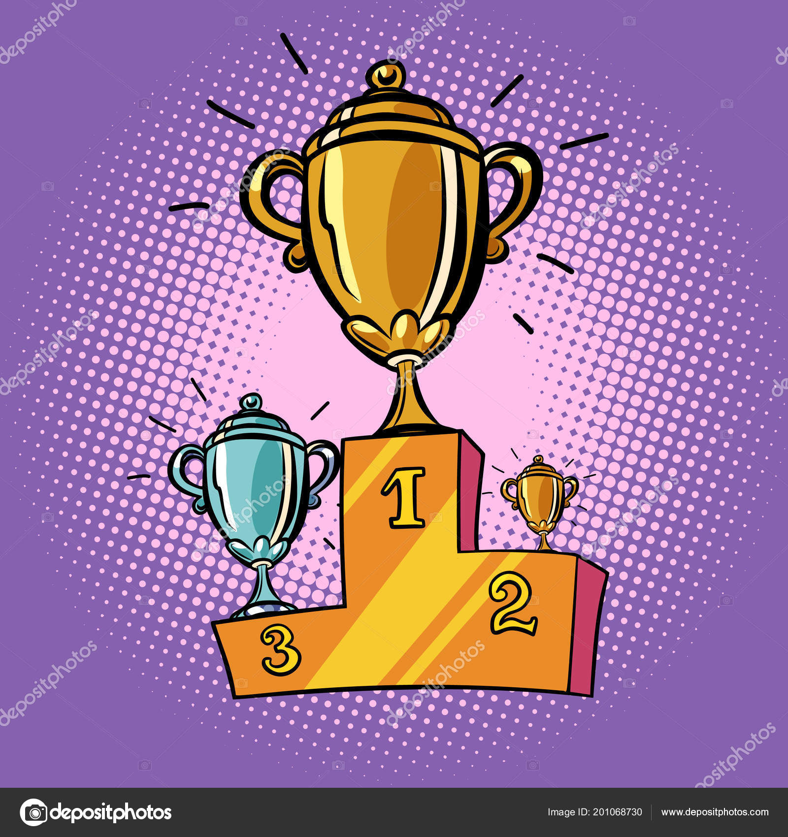 Cups winner, first second third place pedestal. Sports champions Stock ...