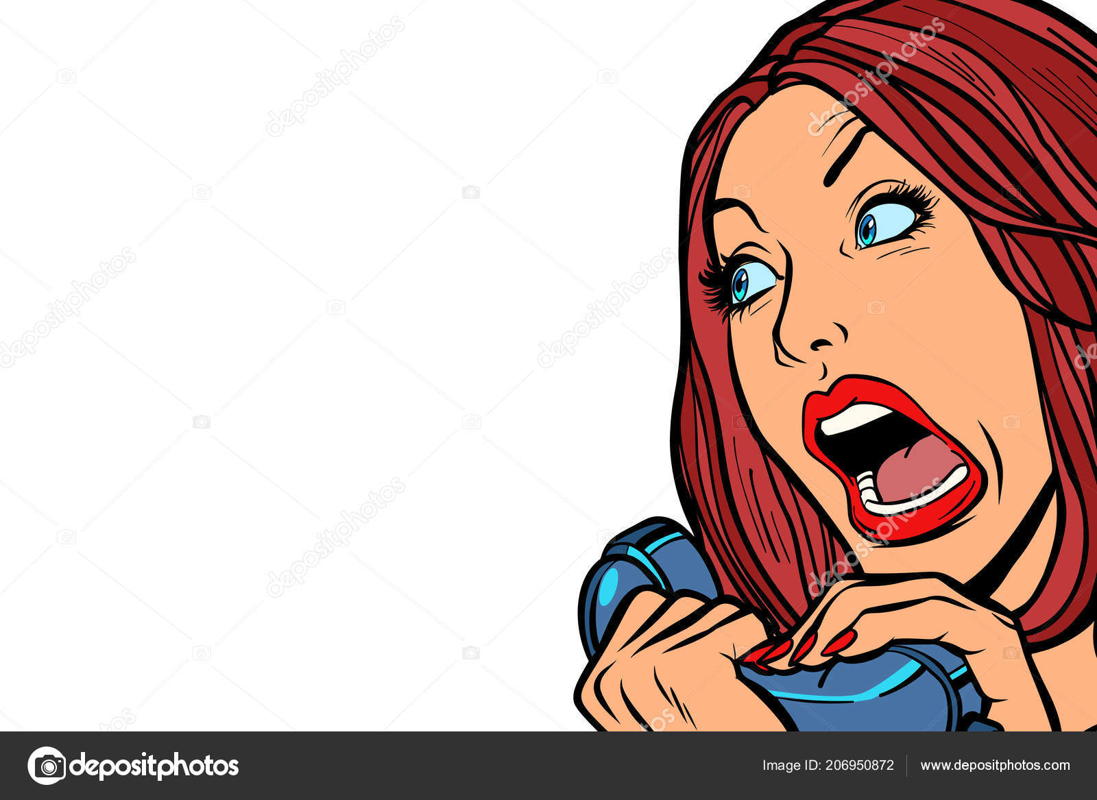 Woman screams in phone. Isolate on white background Stock Vector Image ...