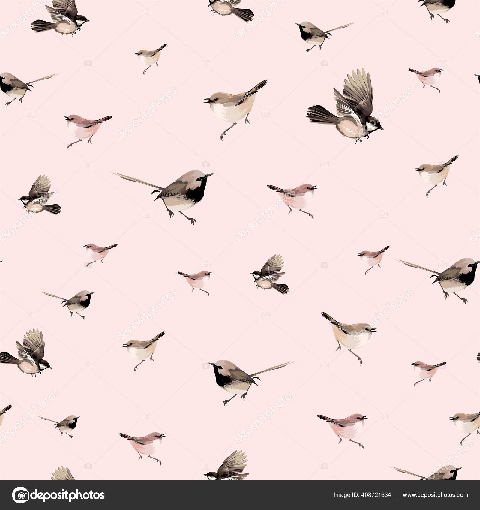 Seamless Pattern Background Soft Flying Birds Vector Stock Vector by ...
