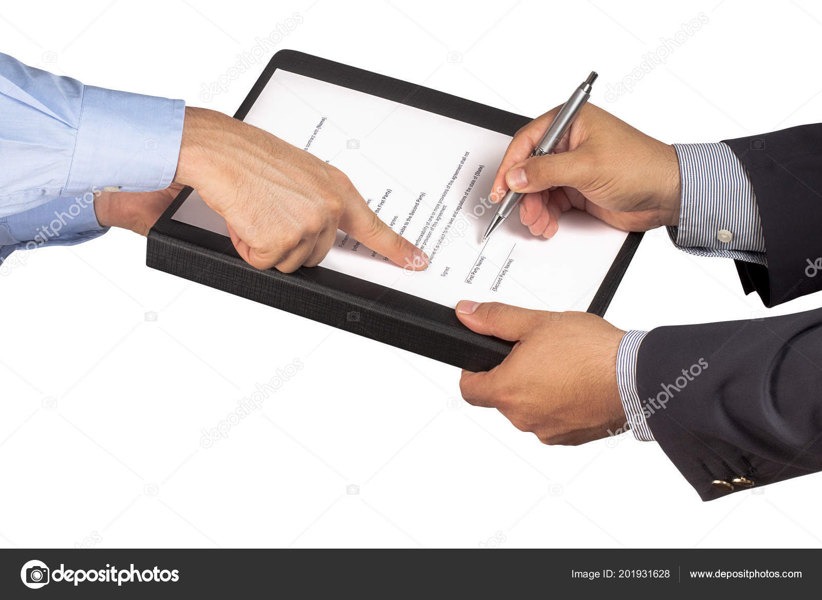 Businessman Salesman Hand Pointing Contract Customer Partner Signing ...