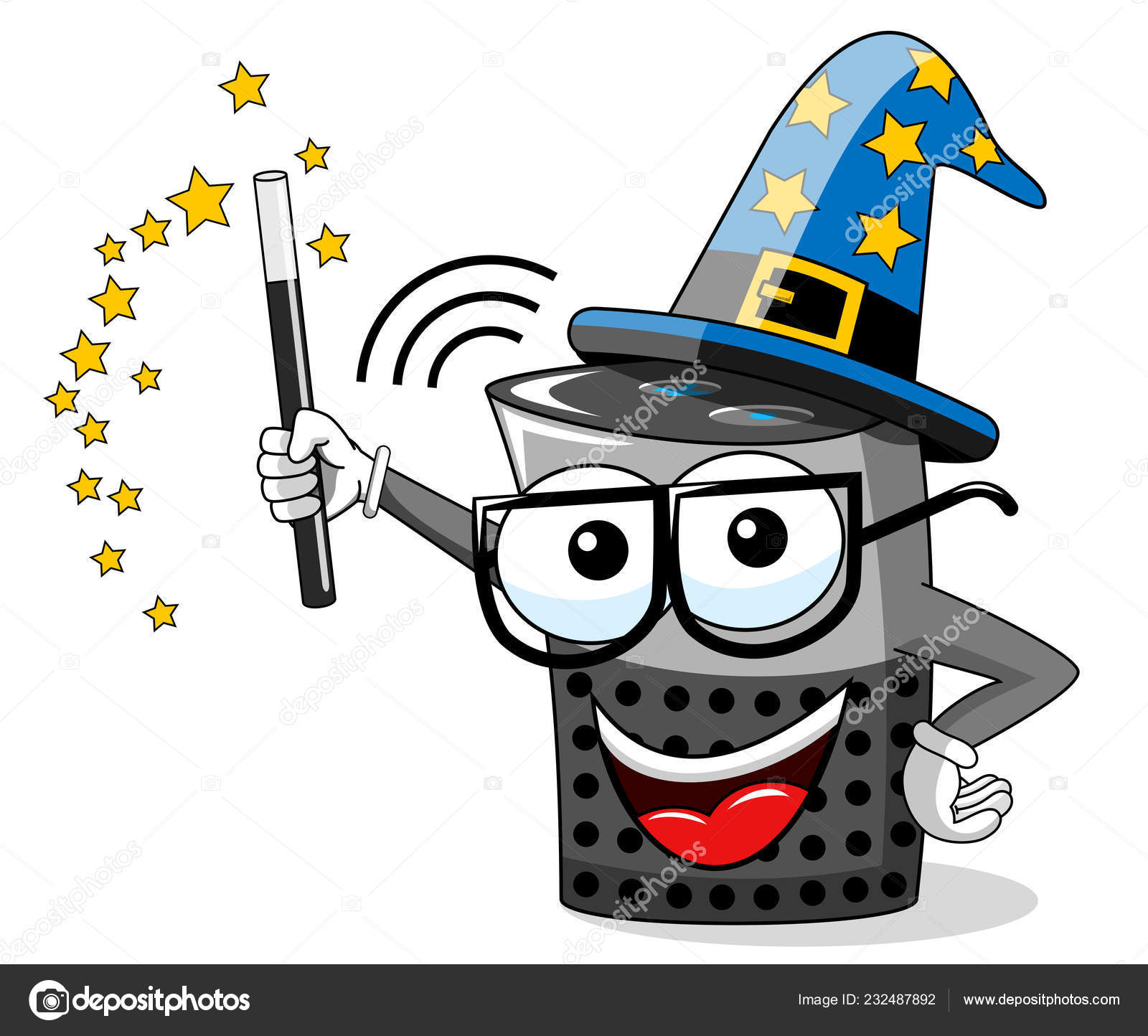 Smart Speaker Cartoon Funny Wizard Magic Stick Isolated White Stock ...