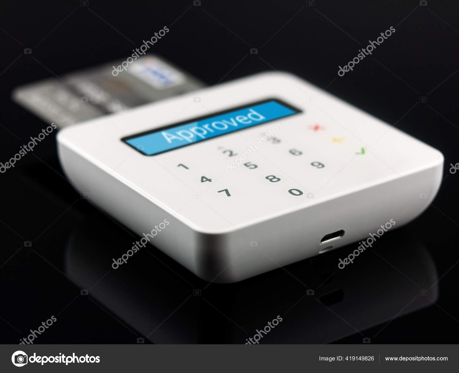 Approved Payment Display Credit Debit Card Reader Black Background ...