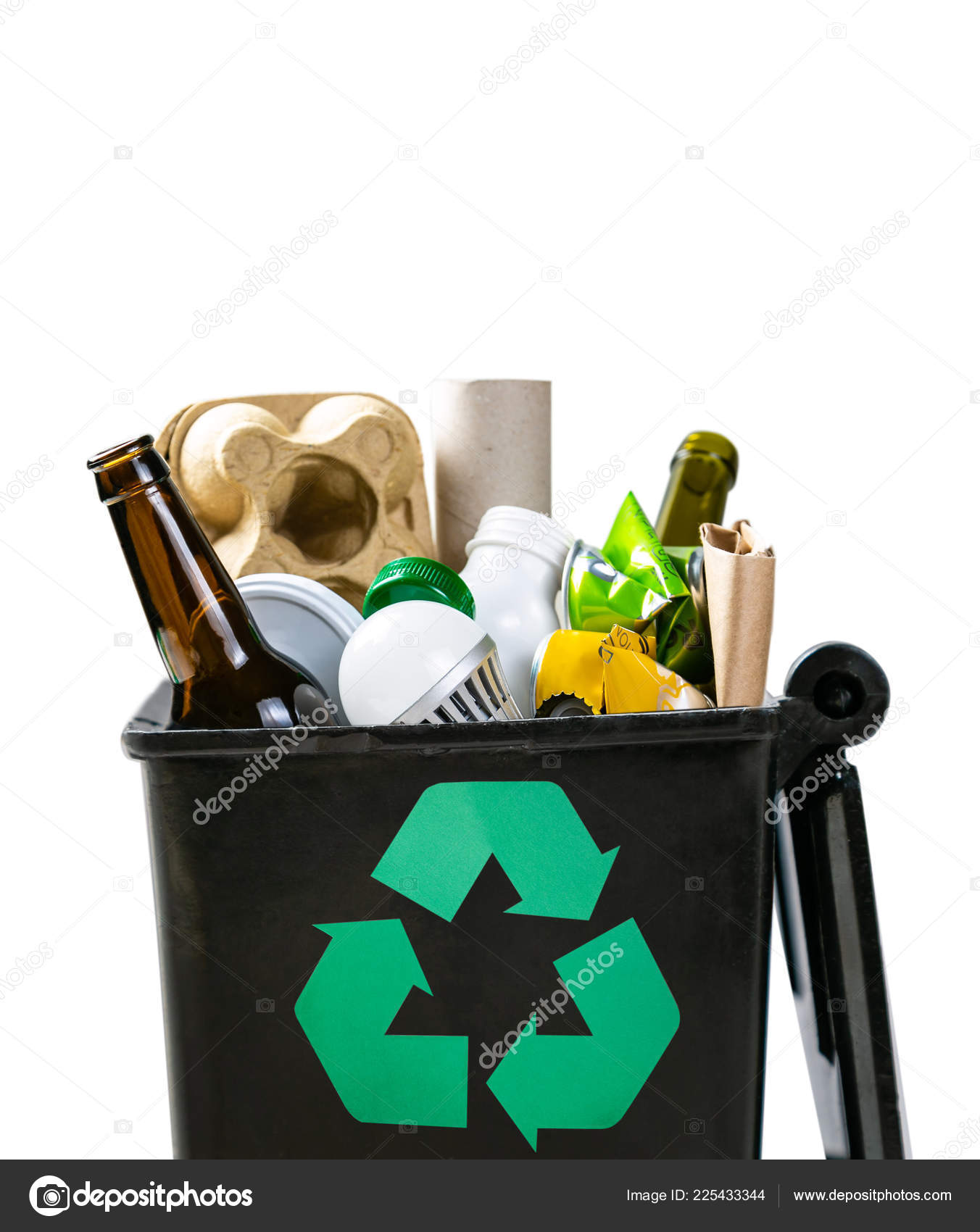 Recycling concept - recyclable materials in trash can Stock Photo by ...