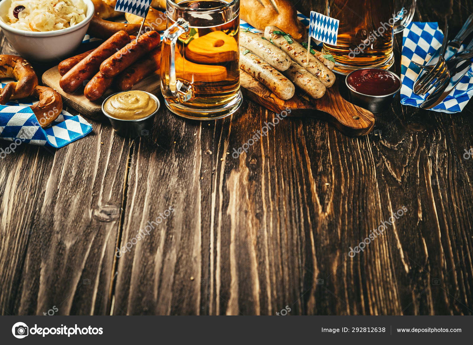 October fest concept - traditional food and beer served at event ...