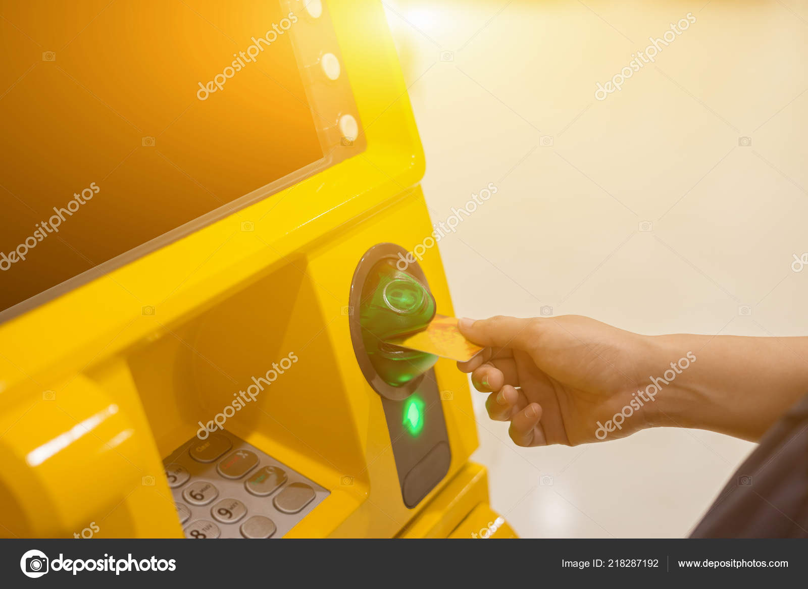 Male Hand Inserting Atm Card Bank Machine Receiving Money Stock Photo ...