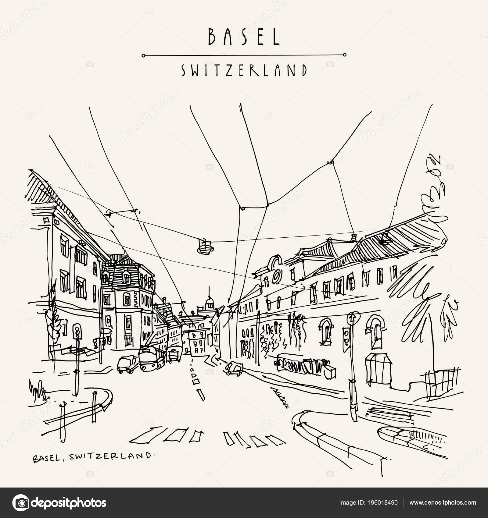 Basel Switzerland Road Traffic Old Town Nice Historical Buildings Hand ...