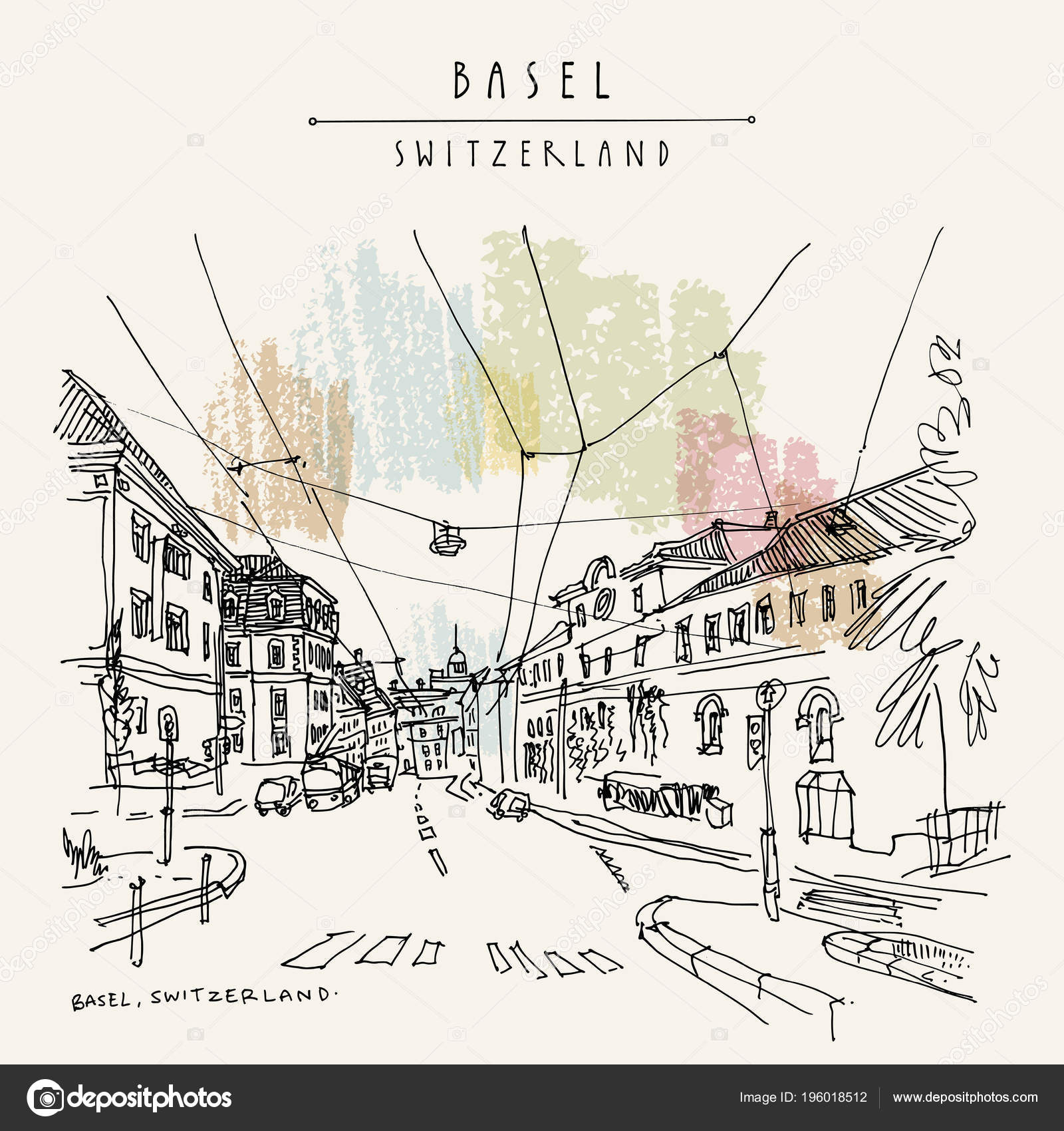 Basel Switzerland Road Traffic Old Town Nice Historical Buildings Hand ...