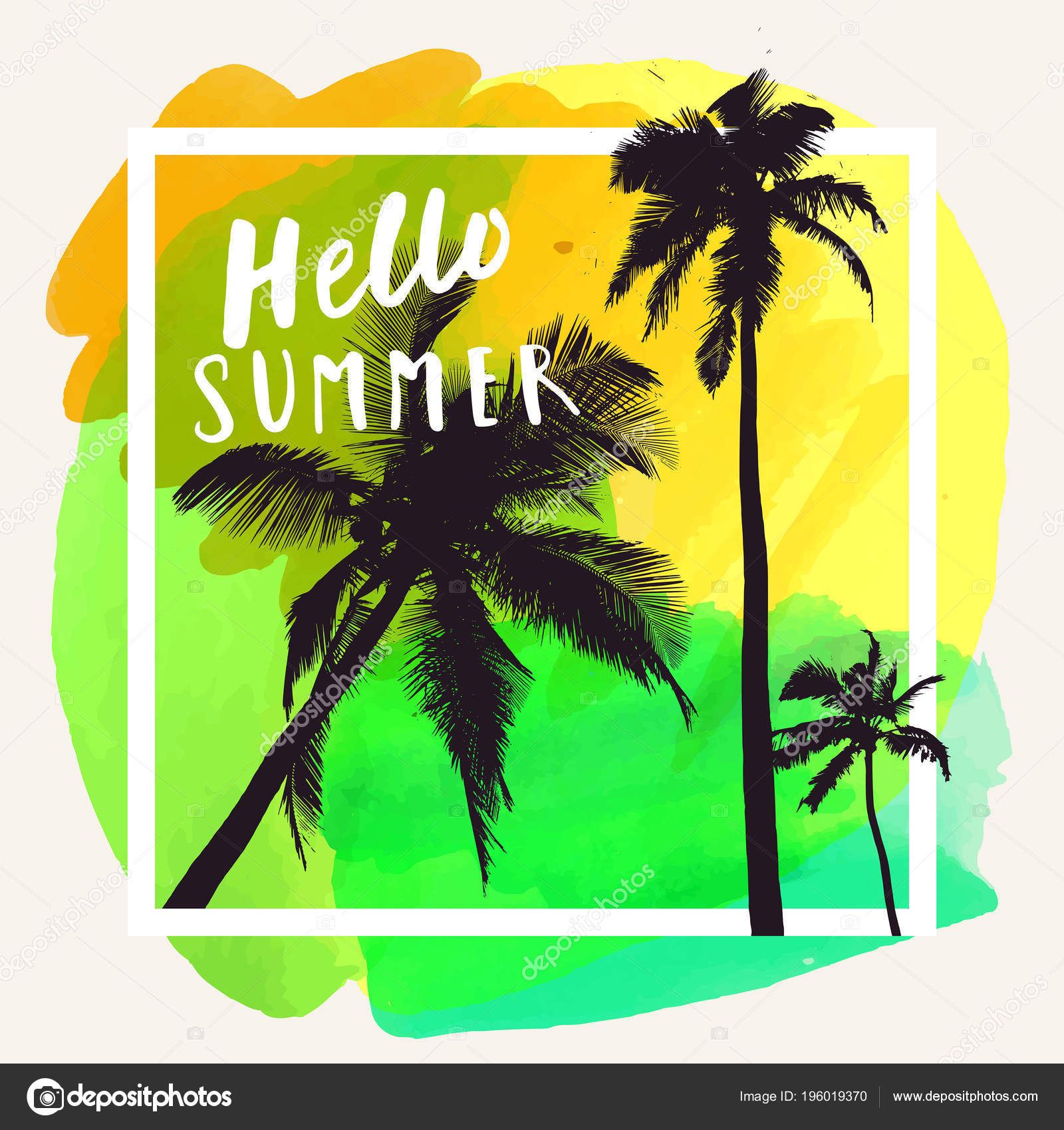 Hello Summer Modern Calligraphic Shirt Design Flat Palm Trees Bright ...