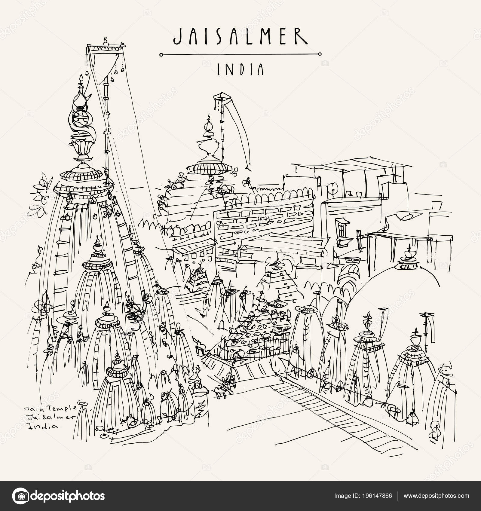 Sketch Jain Temple Rooftop Jaisalmer Rajasthan India Stock Vector Image ...