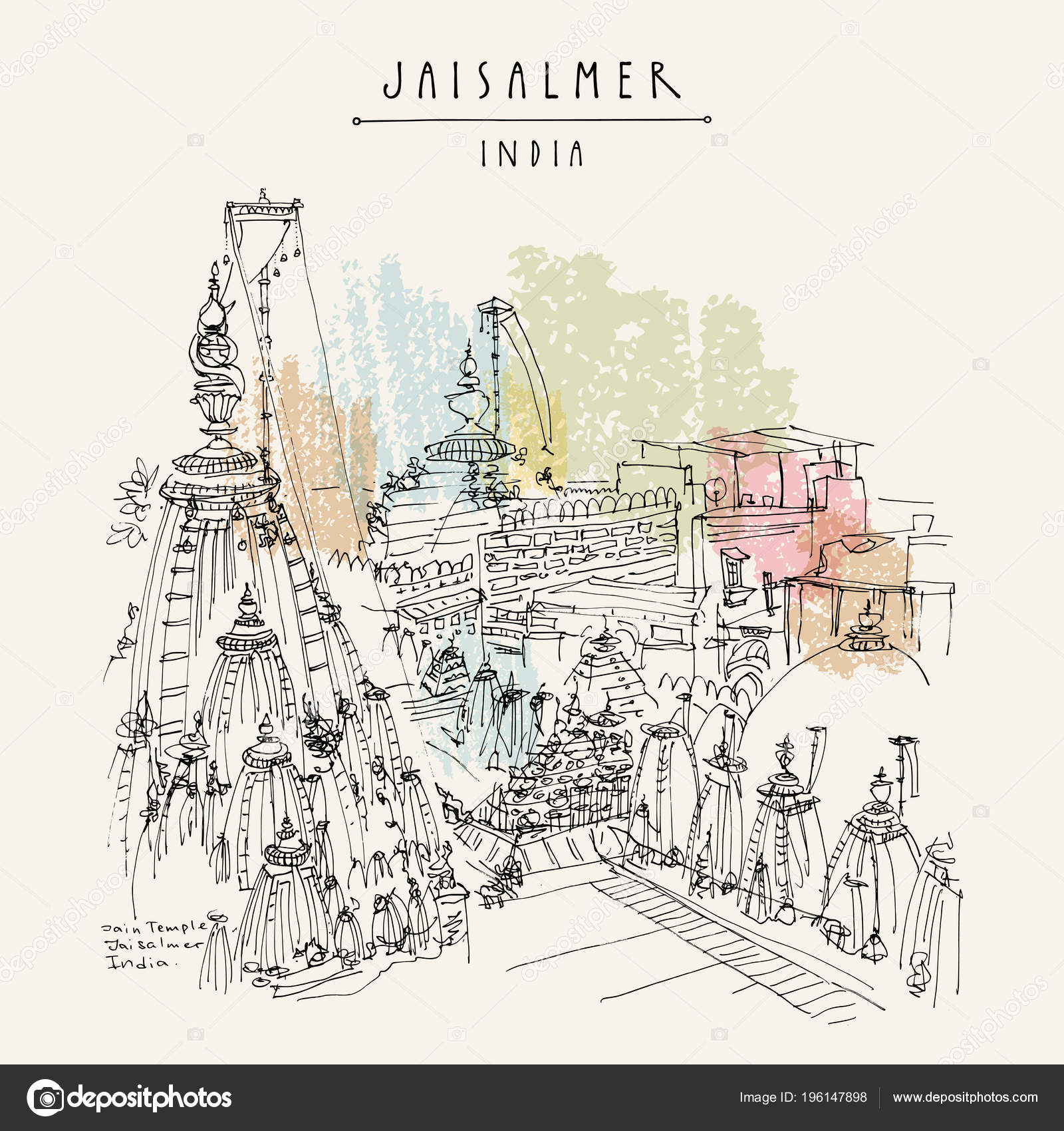 Sketch Jain Temple Rooftop Jaisalmer Rajasthan India Stock Vector by ...