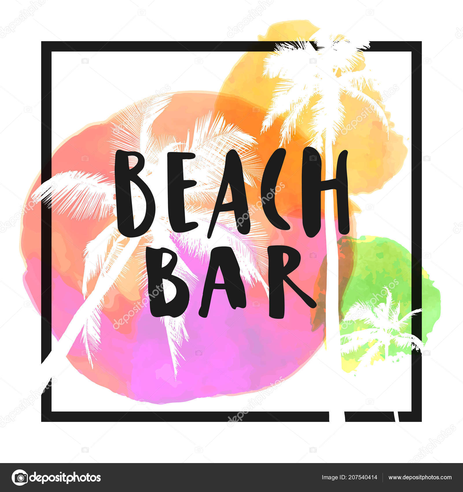 Beach Bar Modern Calligraphic Shirt Design Flat Palm Trees Bright Stock ...