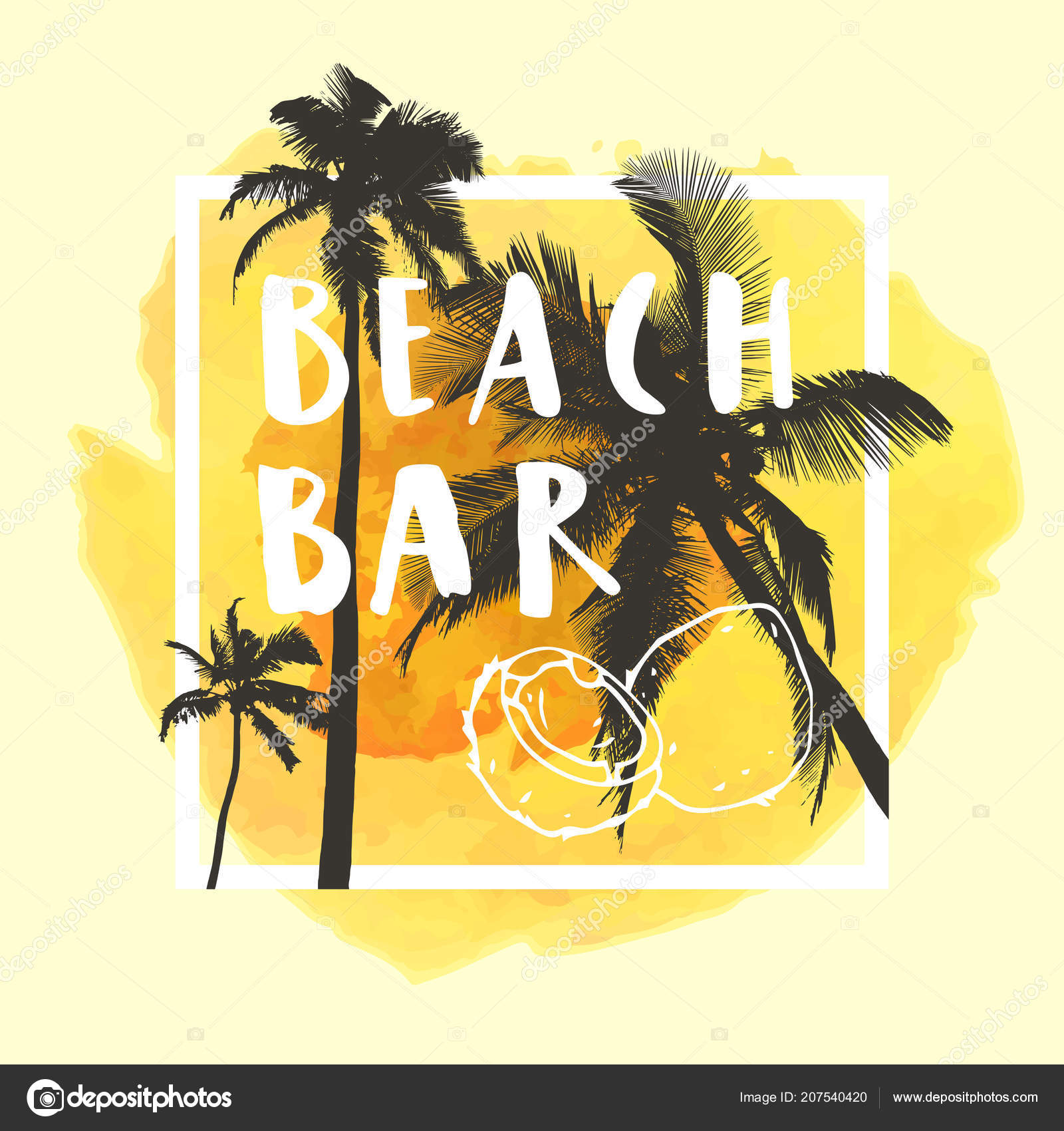 Beach Bar Modern Calligraphy Sign Hand Drawn Coconuts Summer Restaurant ...