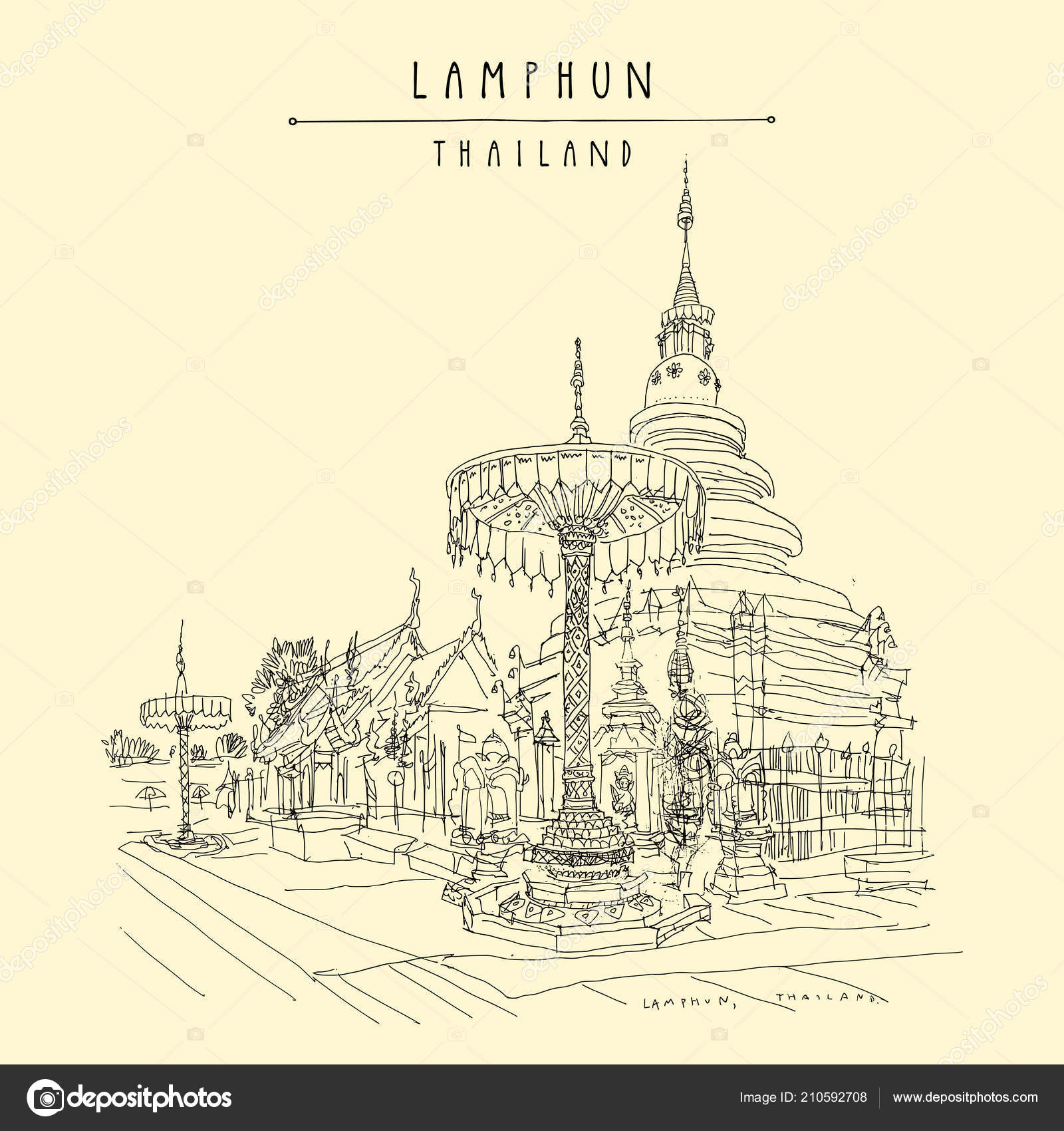 Thai Buddhist Temple Drawing