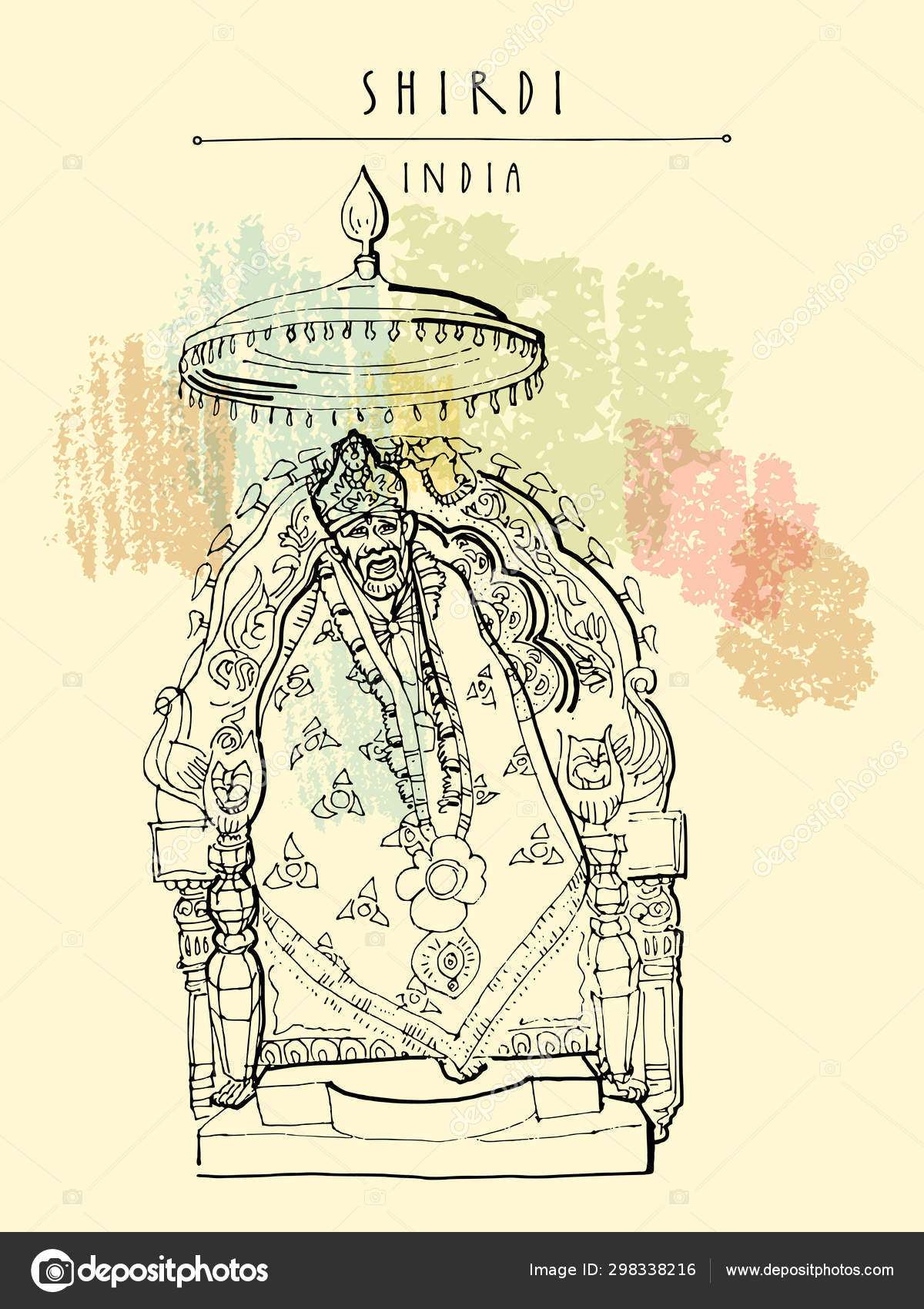 Shirdi, Maharashtra, India. Sai Baba temple. Travel sketch art. Stock ...