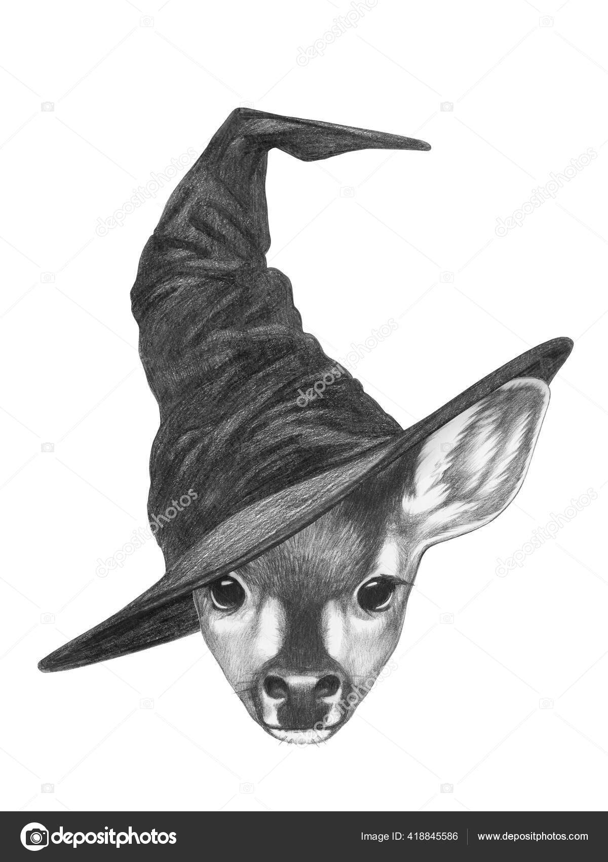 Cute Hand Drawn Illustration Deer Wizard Hat — Stock Photo © Victoria ...