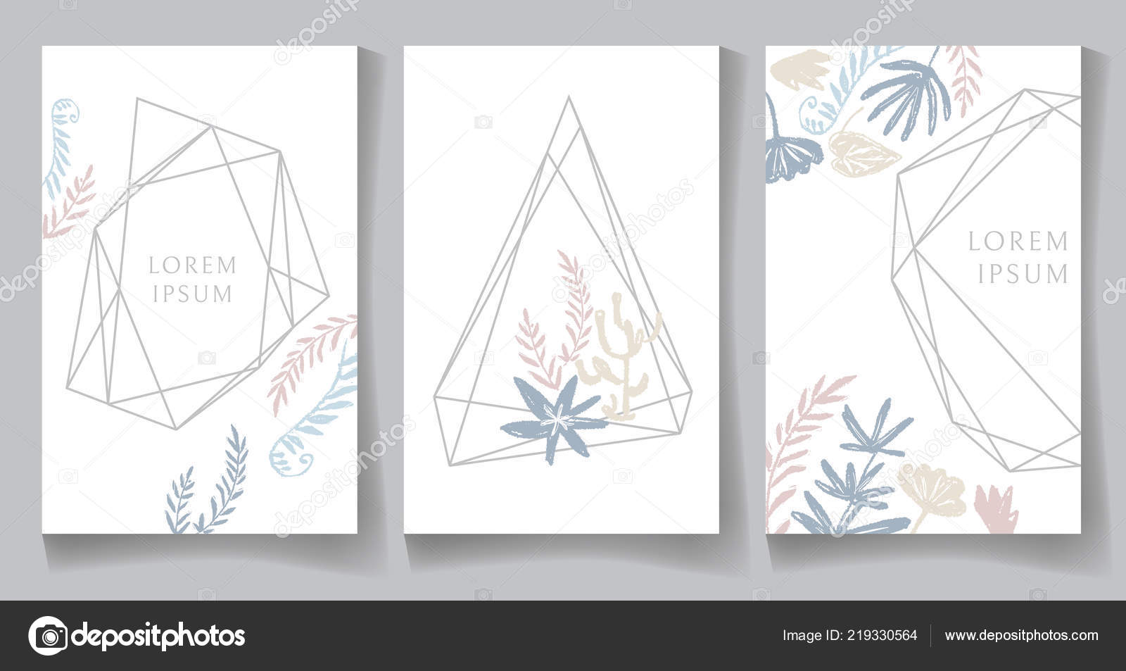 Set Pastel Color Cards Geometric Trendy Crystal Design Terrariums Stock ...