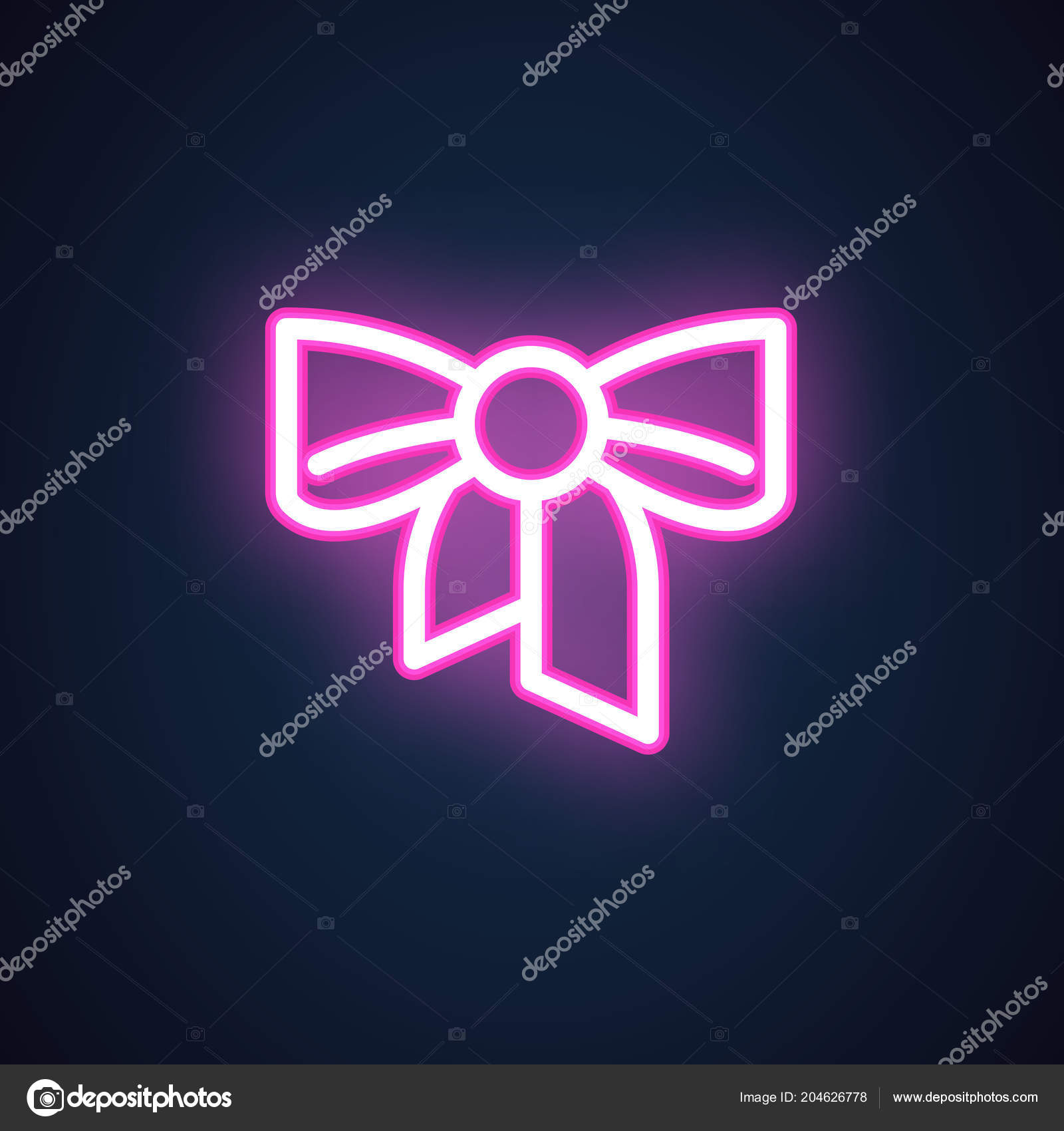 Neon bow icon in pink line style. Glowing bowtie. Element evening wear ...