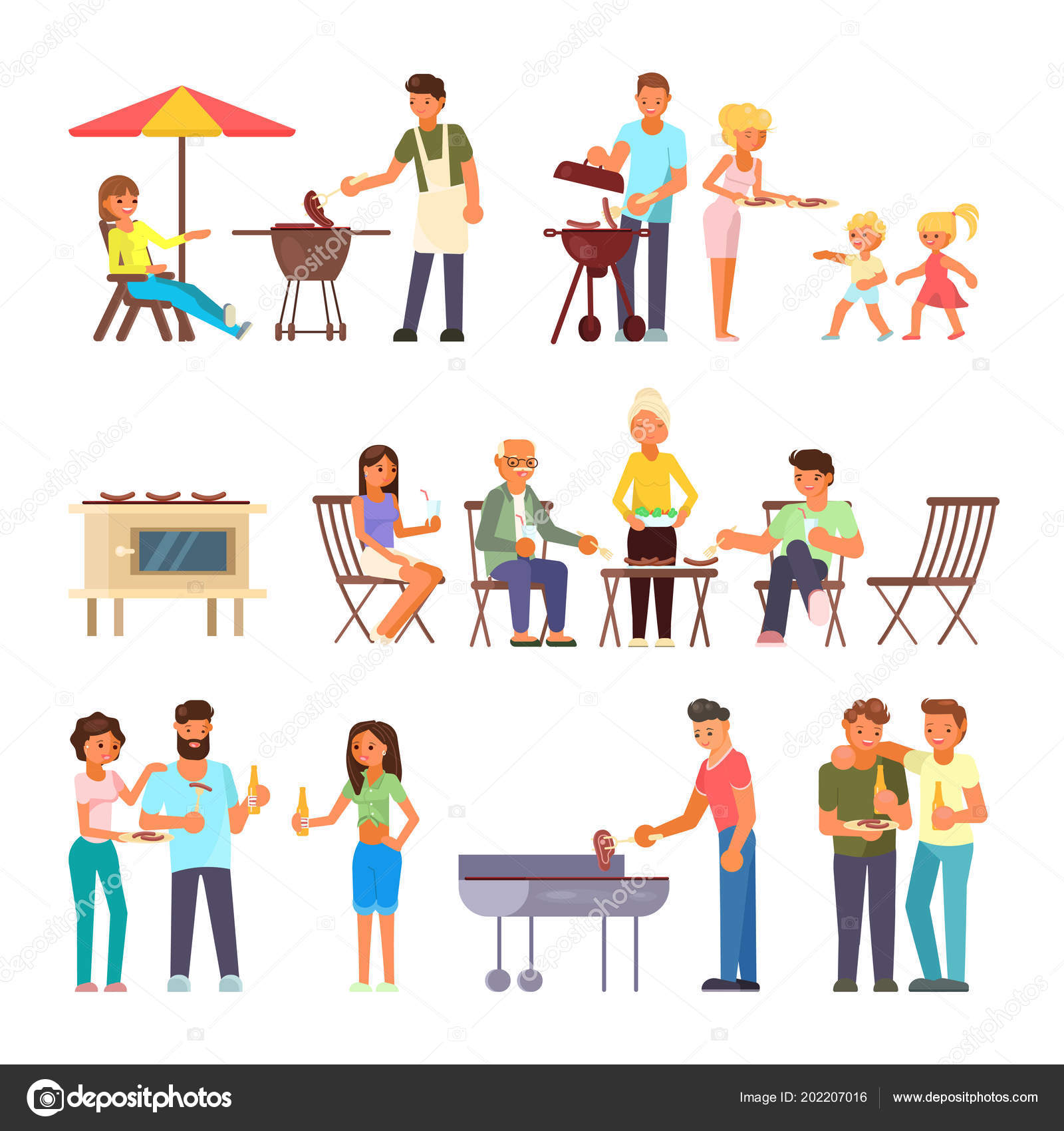 Barbecue people vector flat style design icon set Stock Vector Image by ...