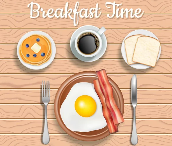 Breakfast time poster banner template, vector paper cut style top view ...