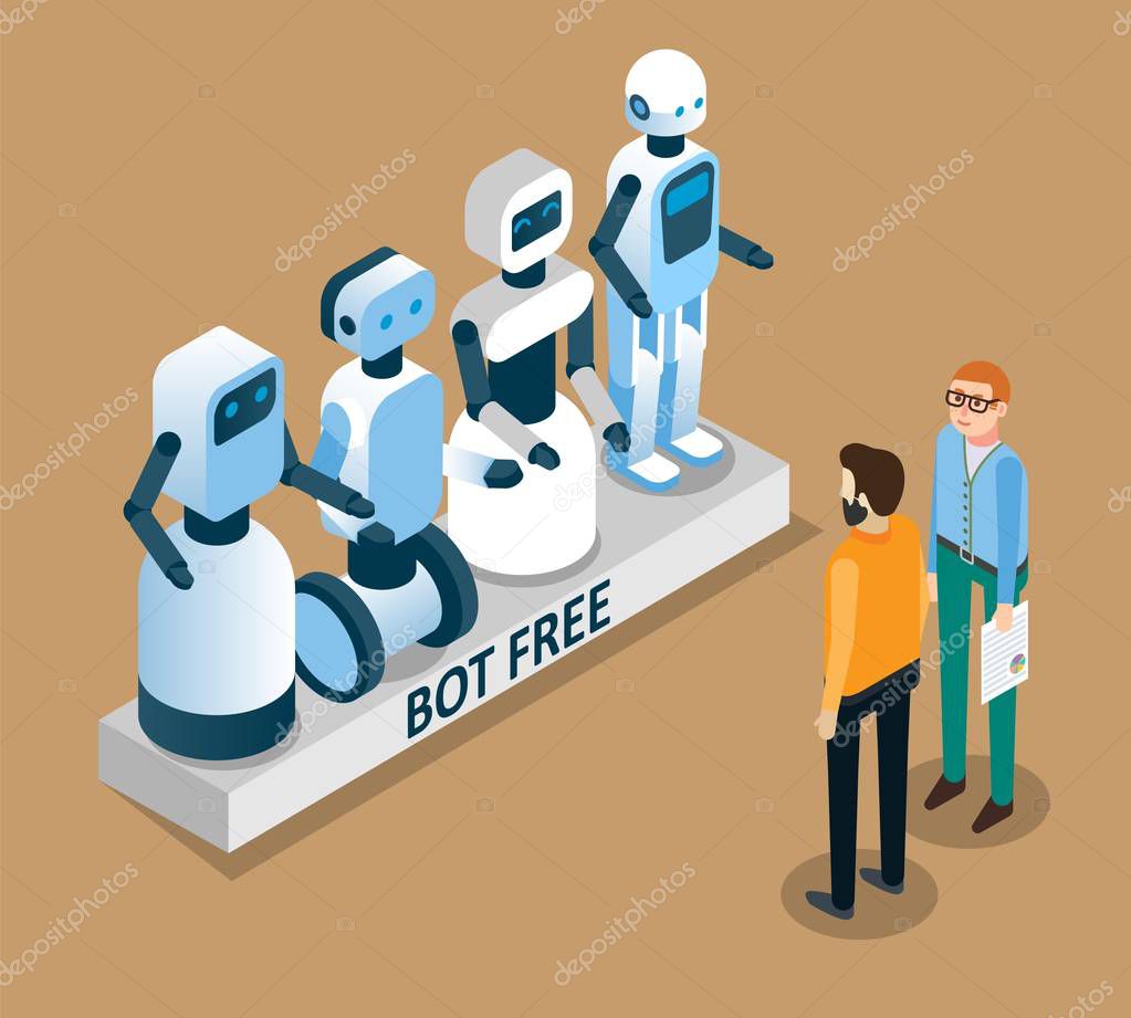 Ilustración isométrica vectorial concepto libre de bot 2022