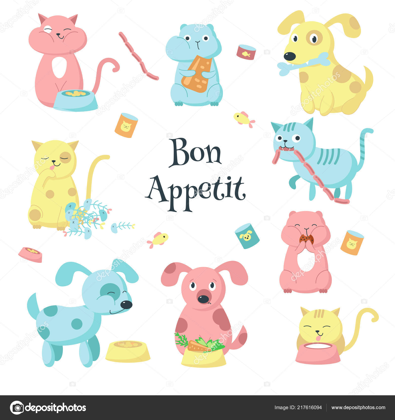 Cute pet animals eating food vector icon set Stock Vector Image by ...