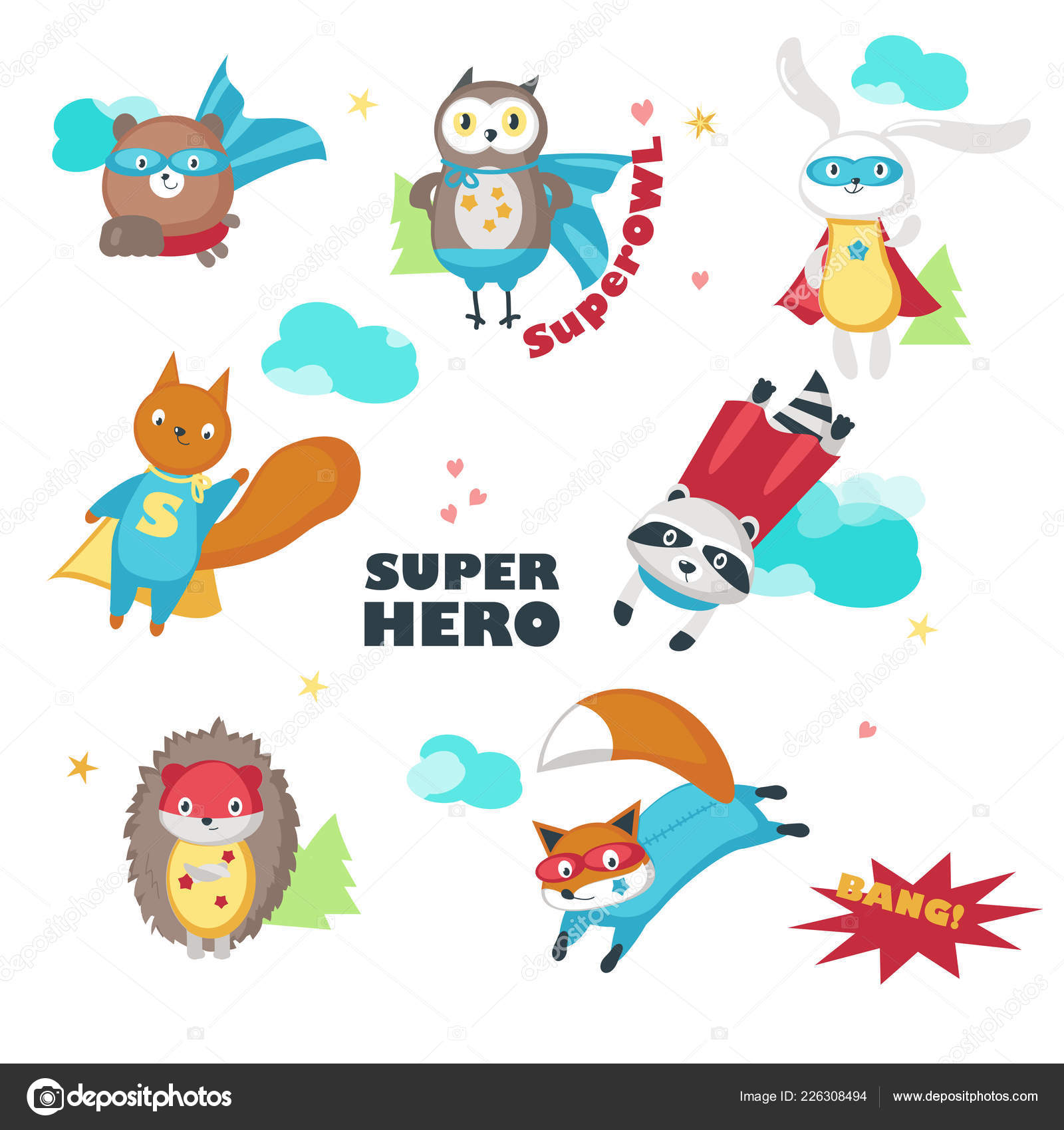 Superhero Animals Vector Illustration Isolated White Background Cute ...