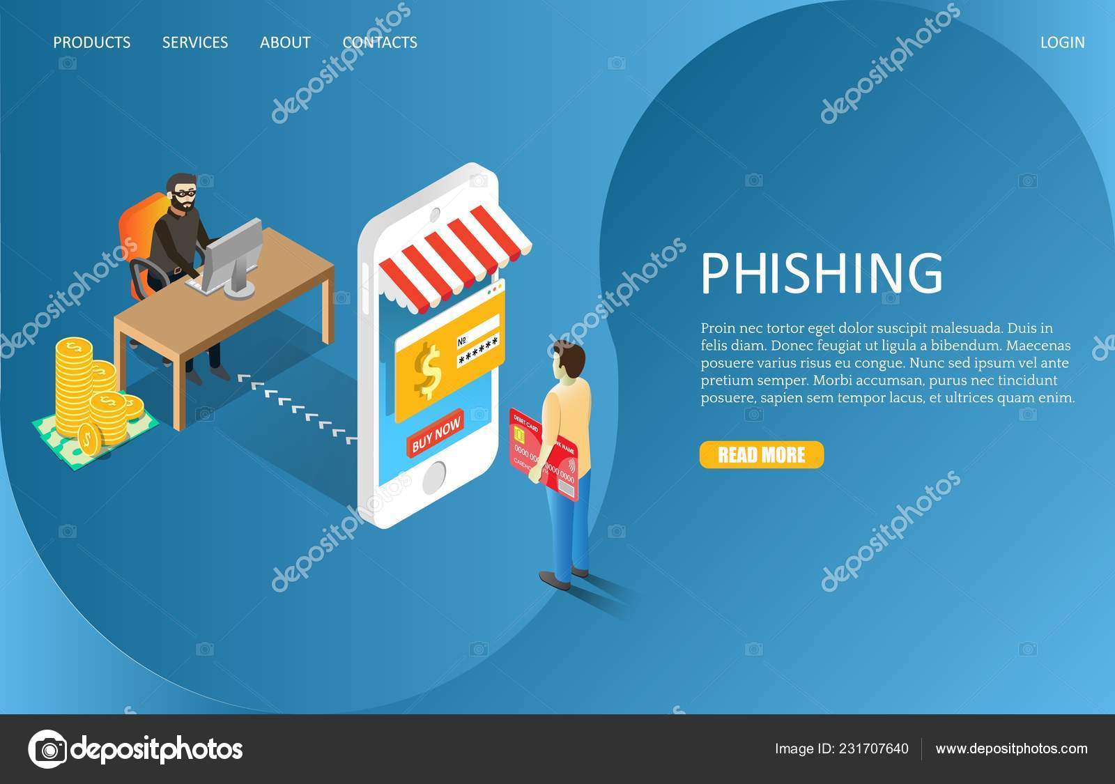 Hacker phishing landing page website vector template Stock Vector Image ...
