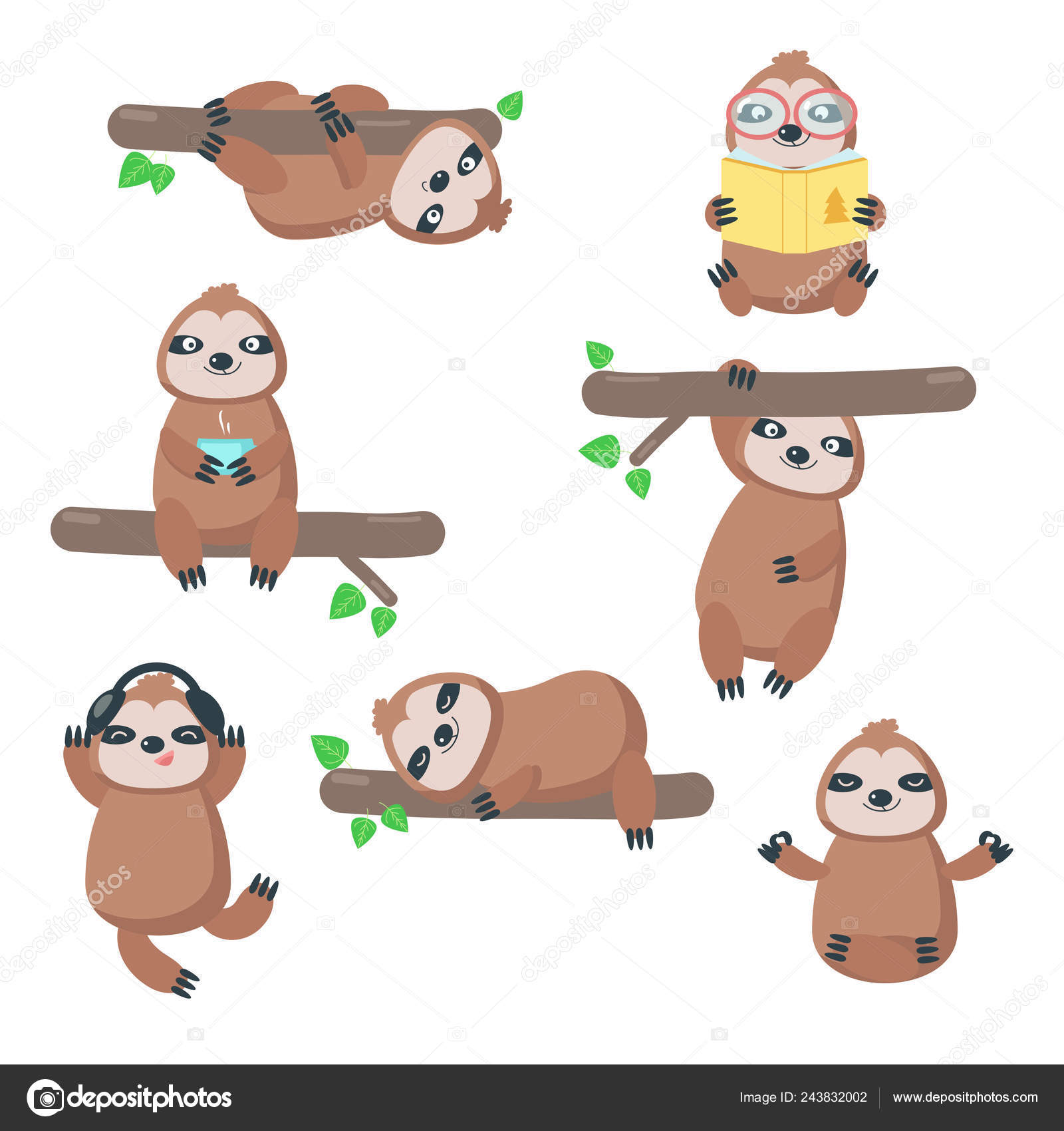 Conjunto de iconos de pereza lindo, ilustración aislada vector Vector ...