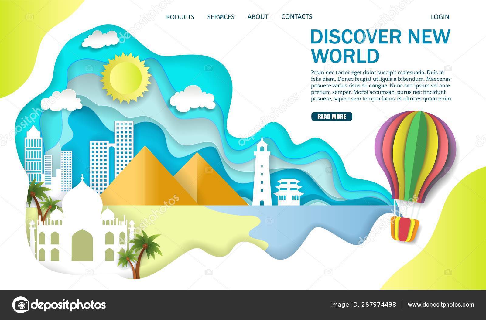 Discover new world vector website landing page design template Stock ...