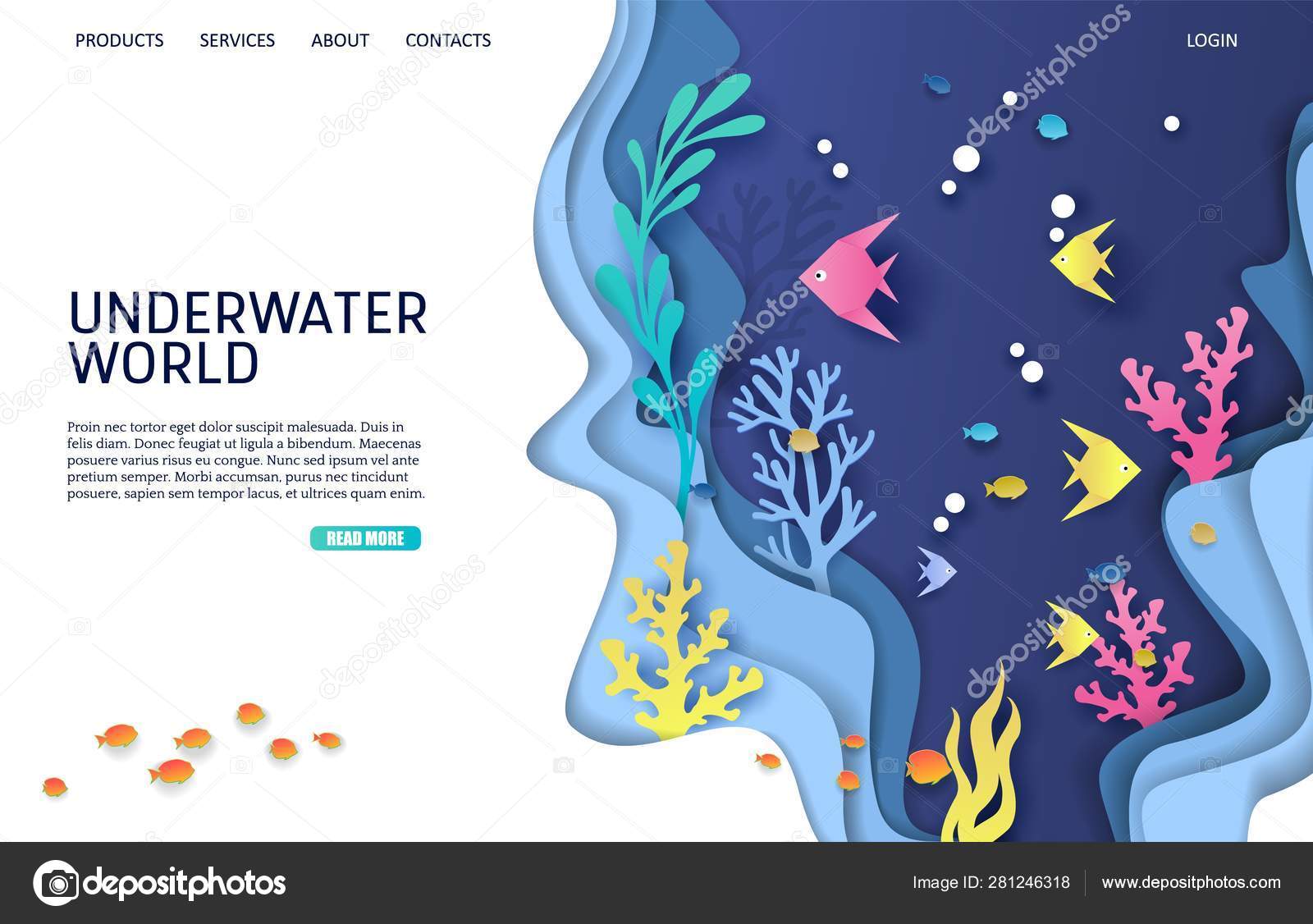 Underwater world vector website landing page design template Stock ...