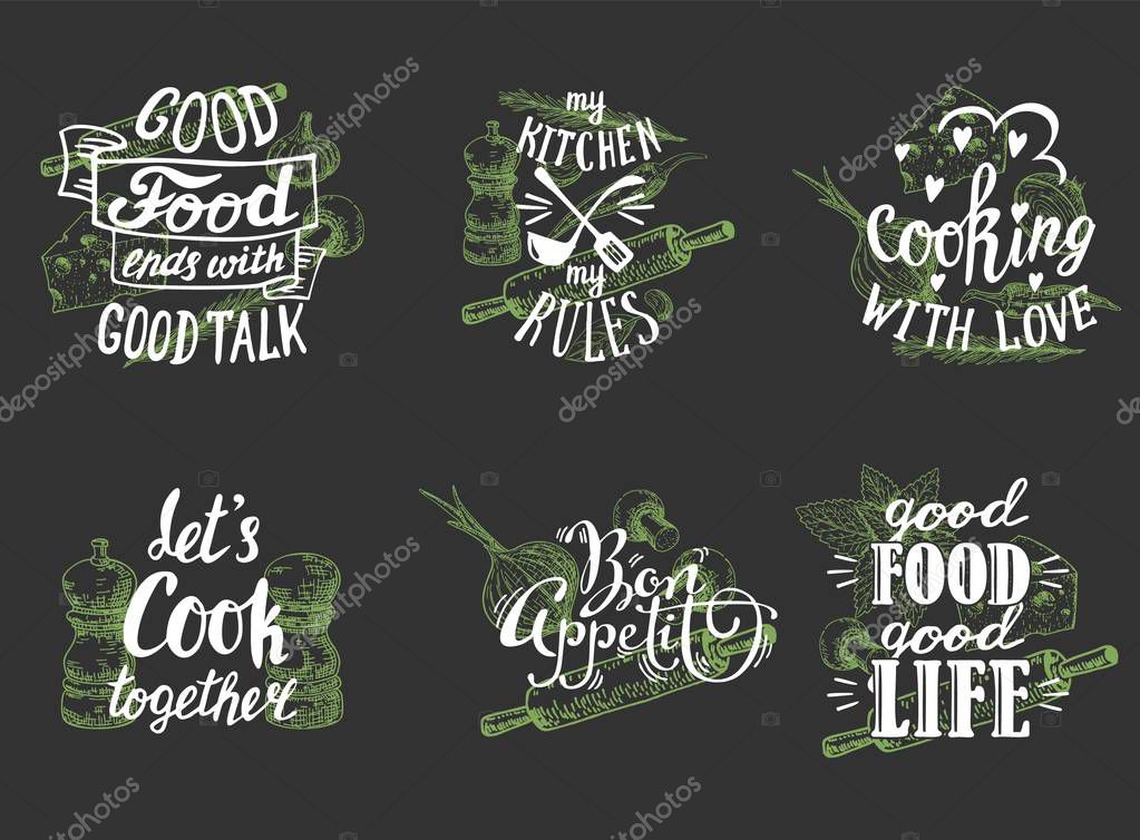 Cocina cita tipografía de letras a mano, ilustración vectorial 2024