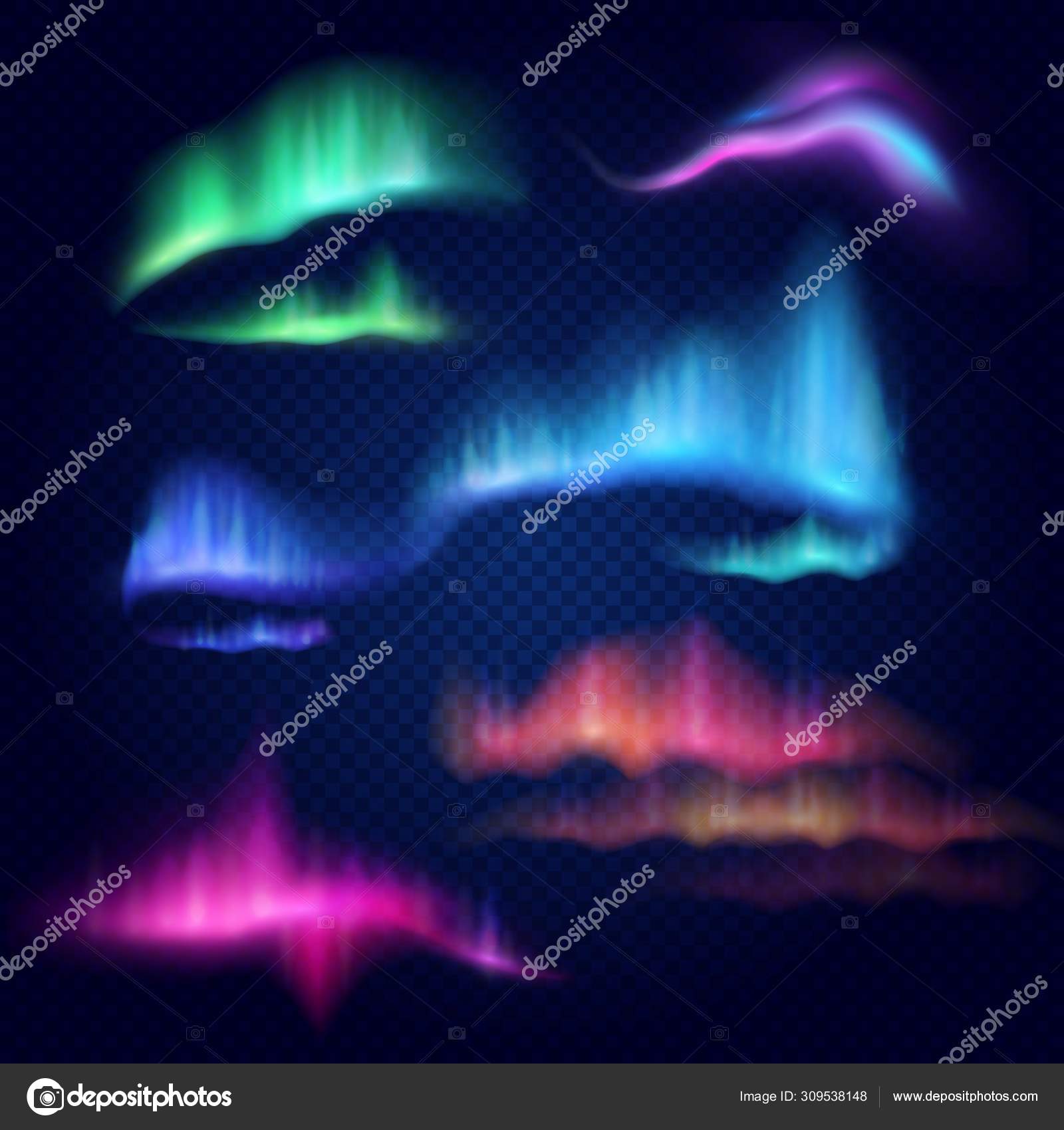 Cahaya utara, aurora borealis, ilustrasi terisolasi vektor Vektor Stok ...