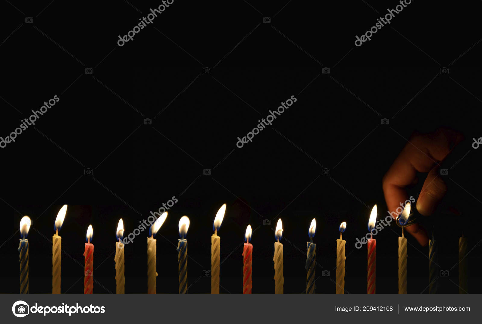 Human Hand Lighting Birthday Candle Lighter Darkness — Stock Photo ...