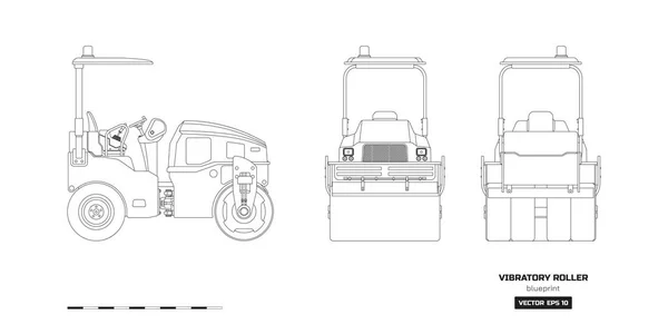 Outline drawing of wheel loader on white background. Top, side and ...