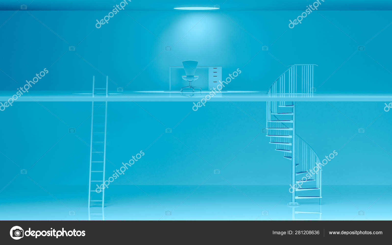 Blue ladders with different characteristics and work desk. — Stock ...