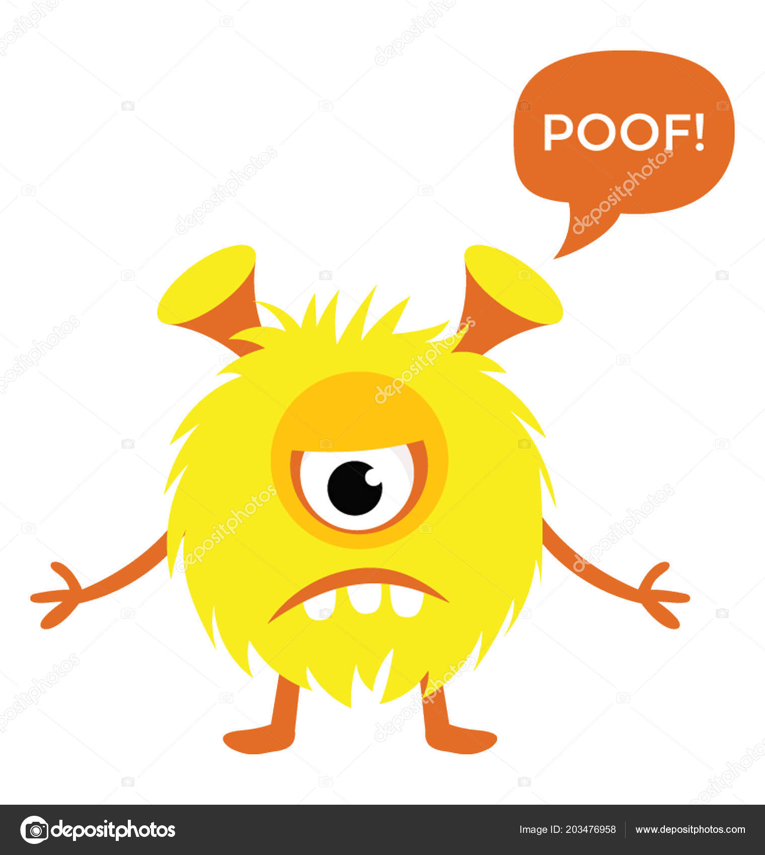 Big Eyed Two Horns Scary Monster Screaming Poof Message Bubble Stock ...