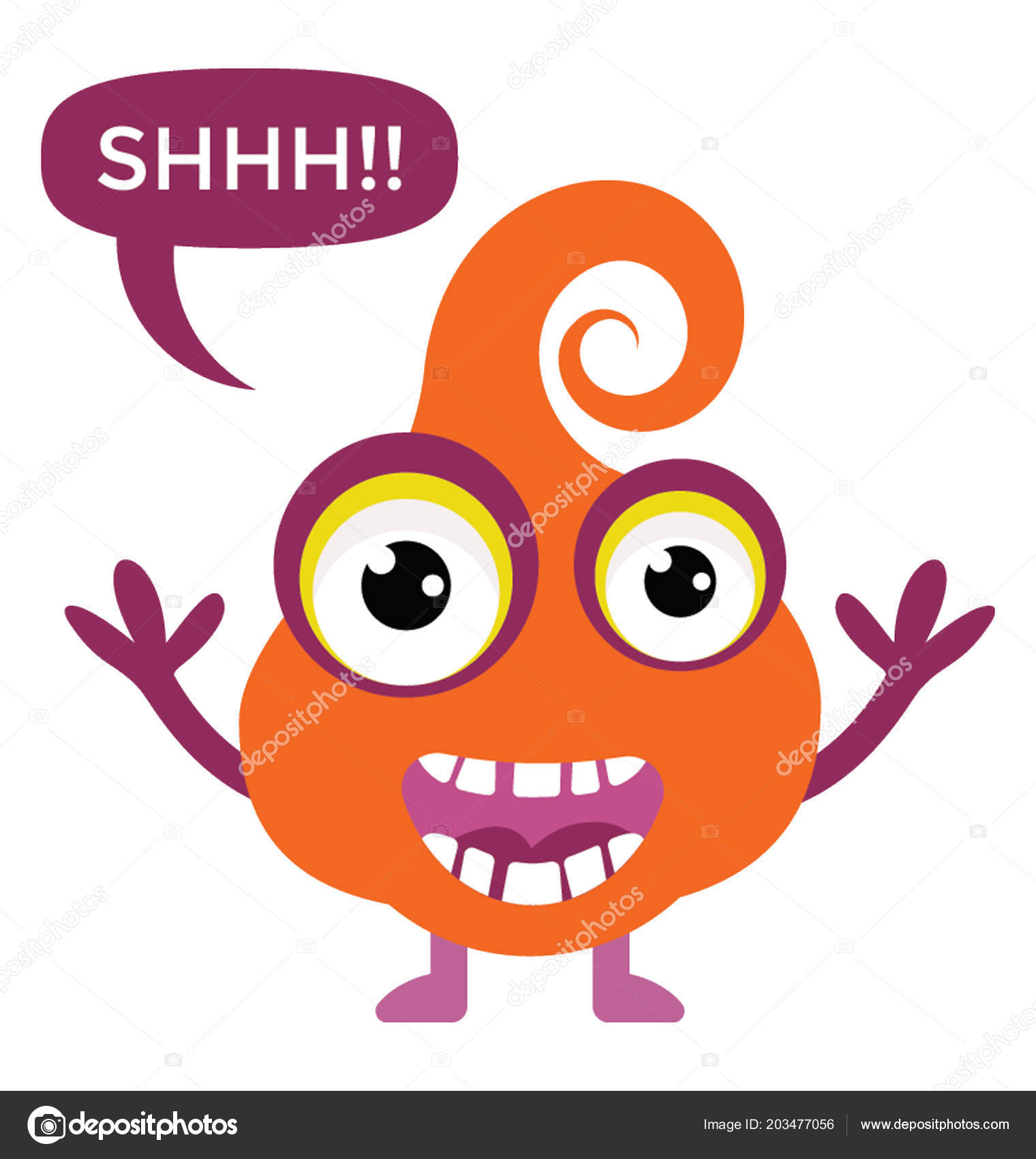 Cute Little Monster Funny Hairs Shhh Message Bubble Stock Vector Image ...