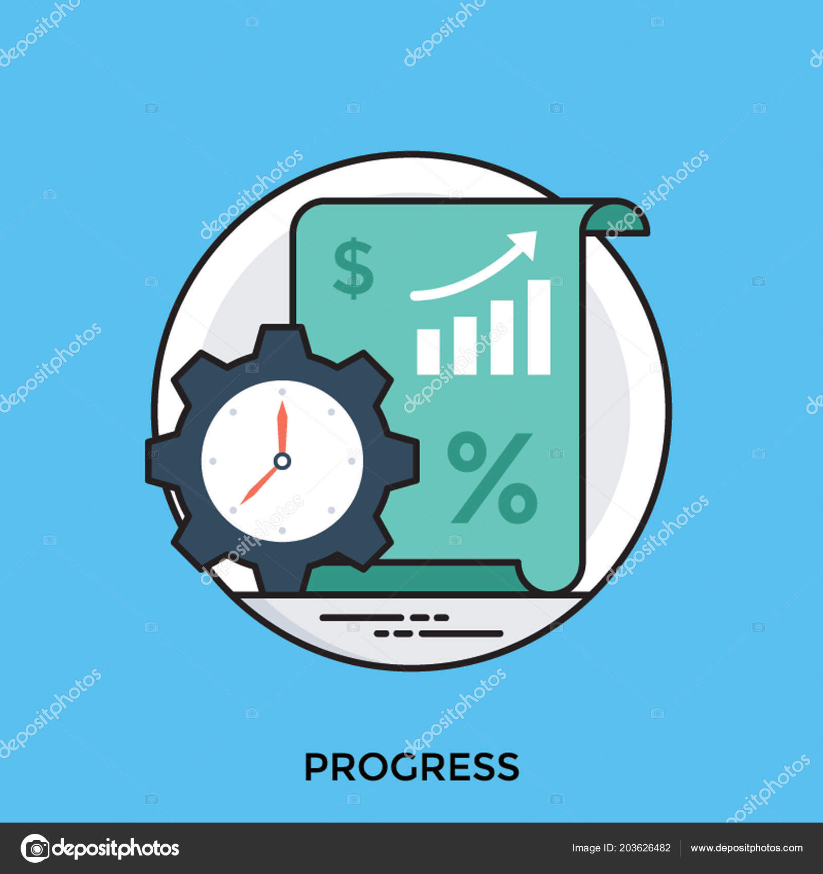 Icon Gear Clock Progress Chart Having Performance Graph Symbolising ...