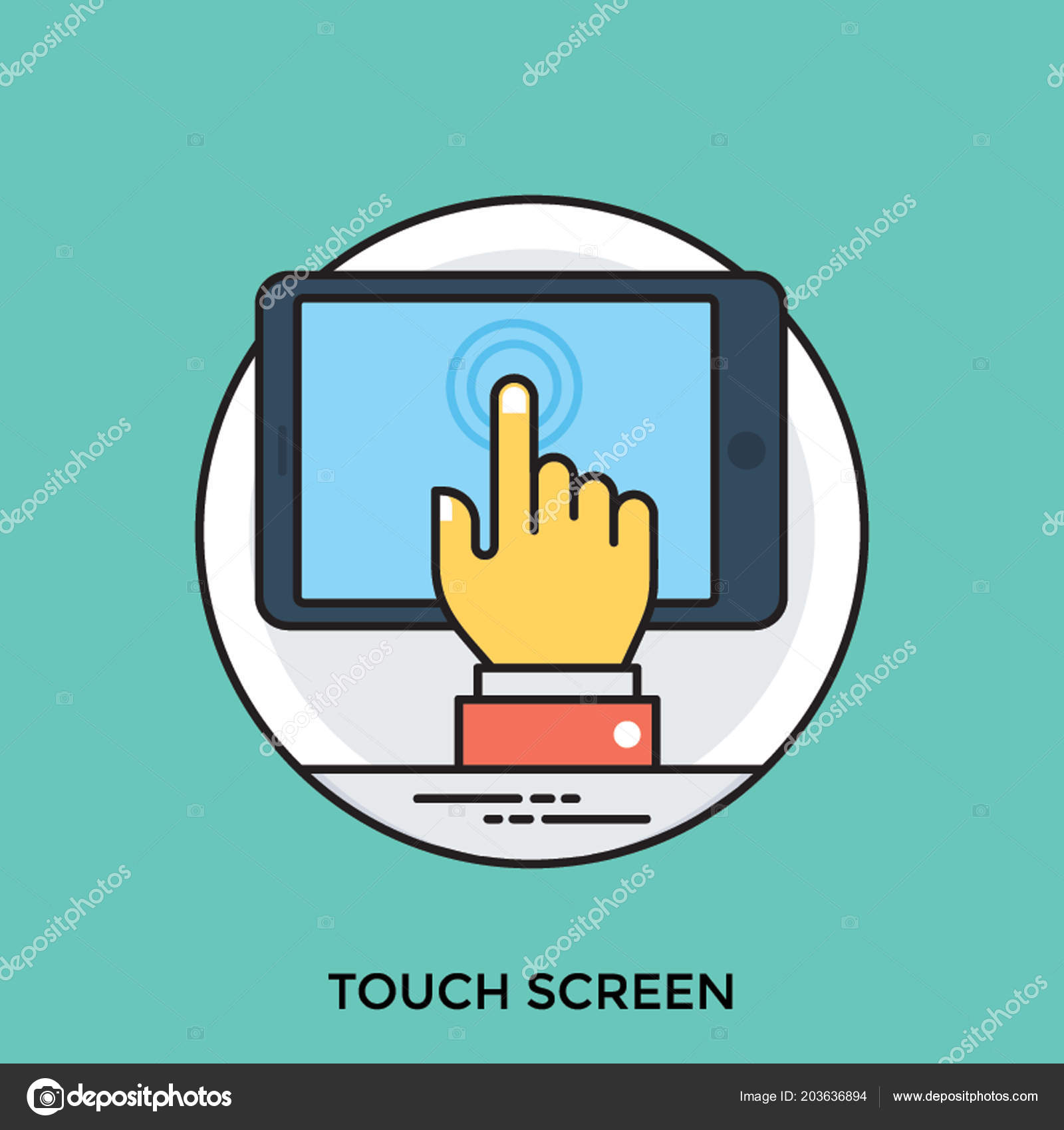 Mano Humana Tocando Lcd Que Representa Concepto Pantalla Táctil Vector ...