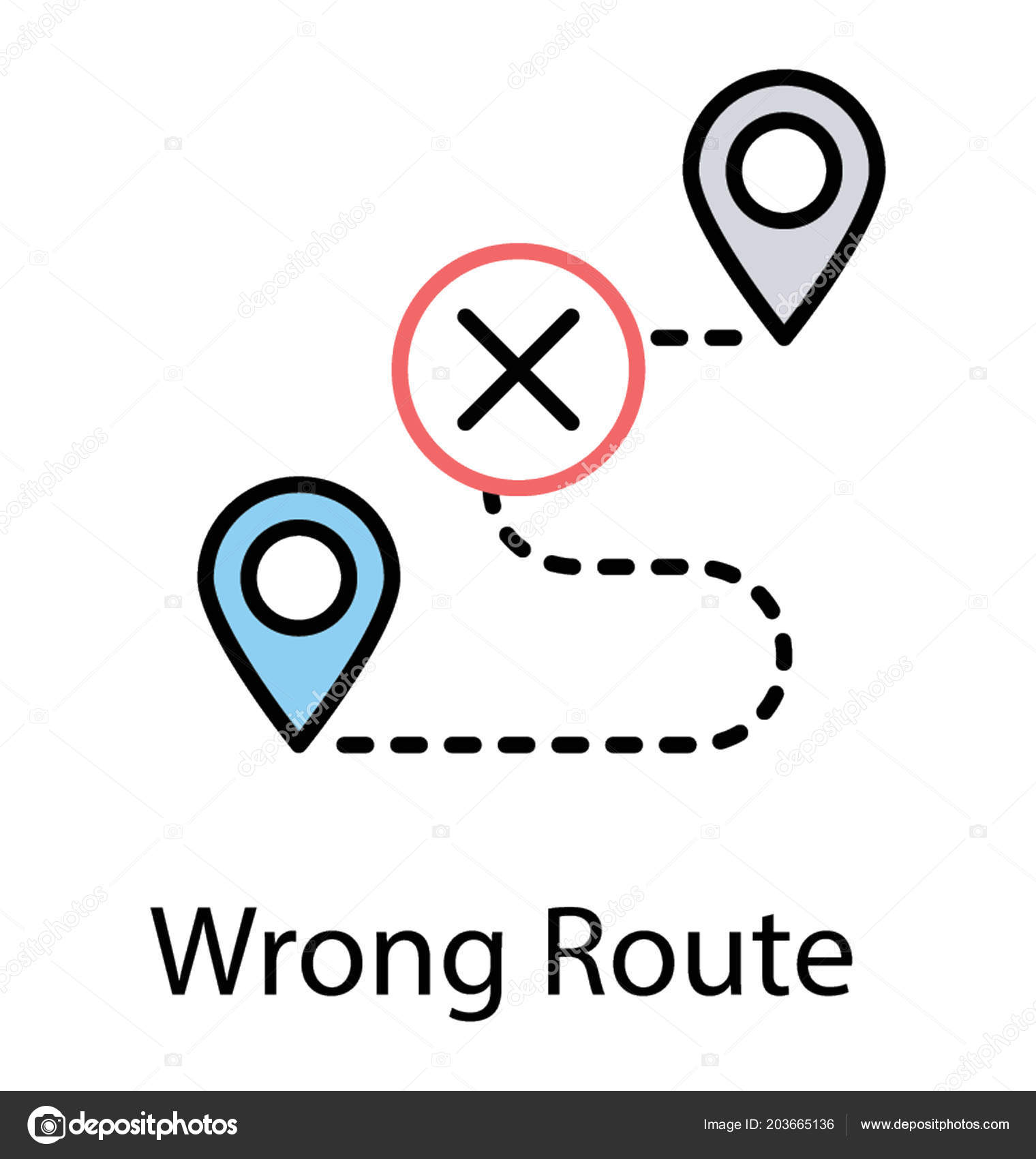 Two Map Pins Line Path Icon Start End Journey Road Stock Vector Image ...